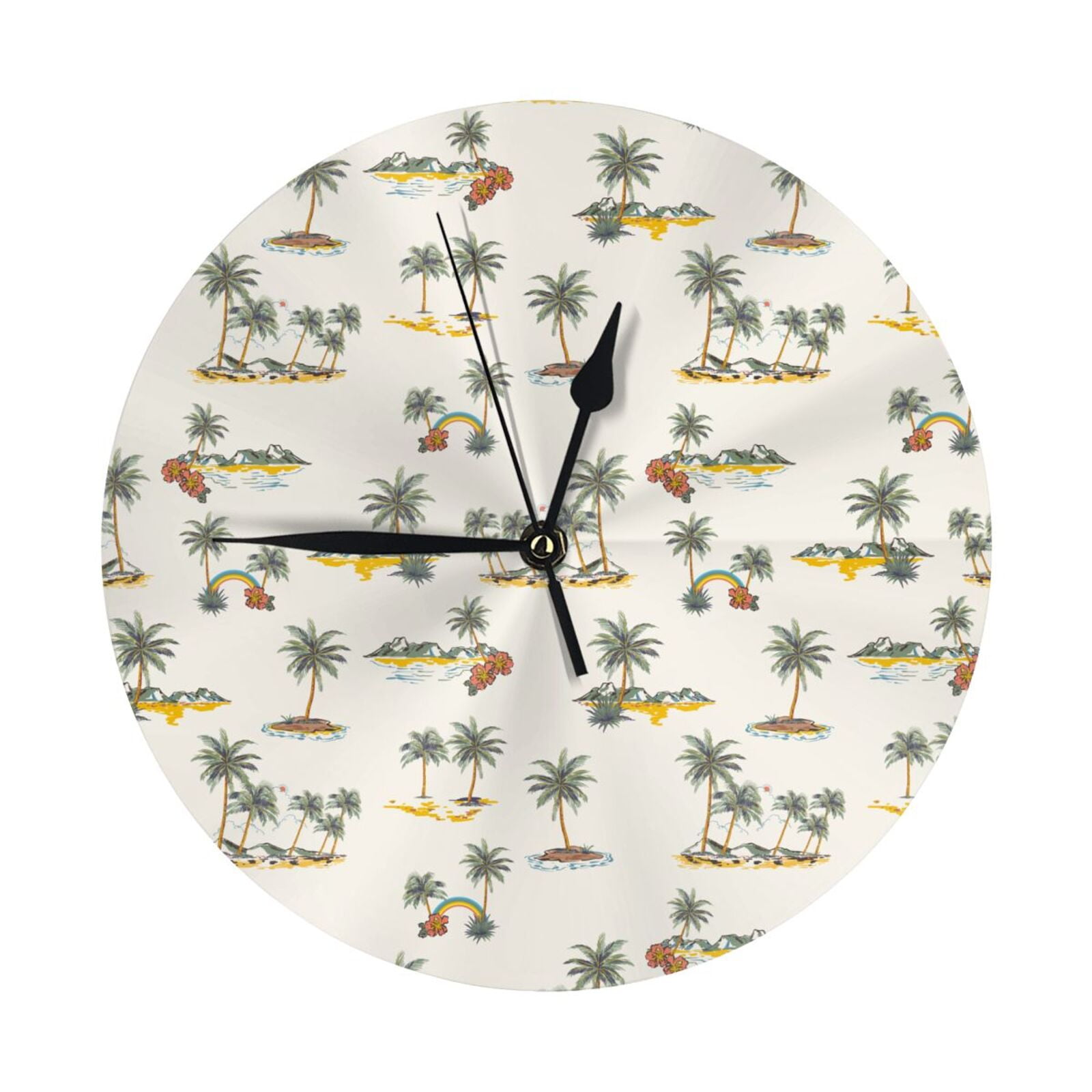 Wall Clock, Summer tropical Hawaii tree Wall Clocks Battery Operated ...