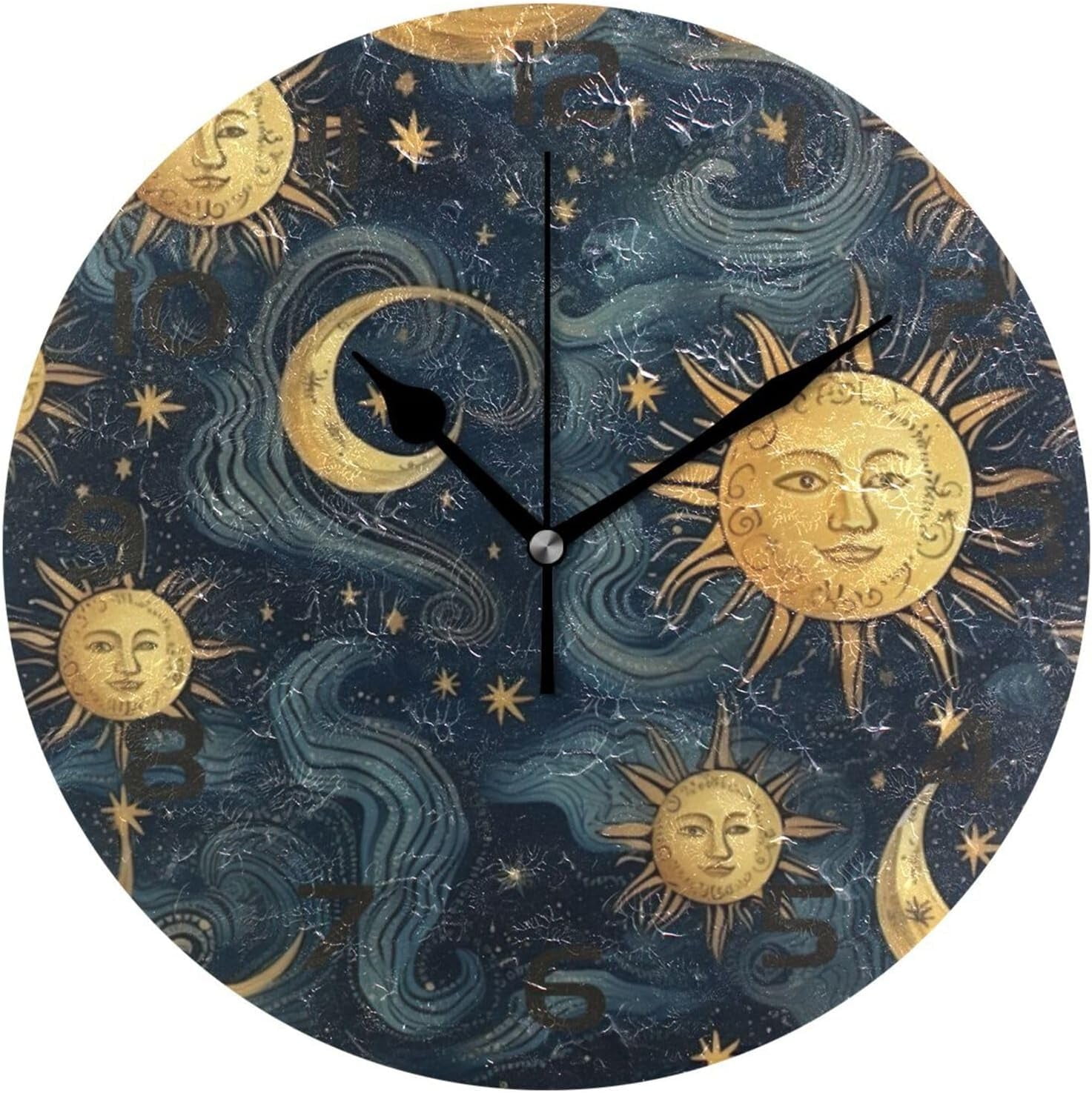 Wall Clock Sun and Moon 10 Inch Silent Non Ticking Quality Quartz ...