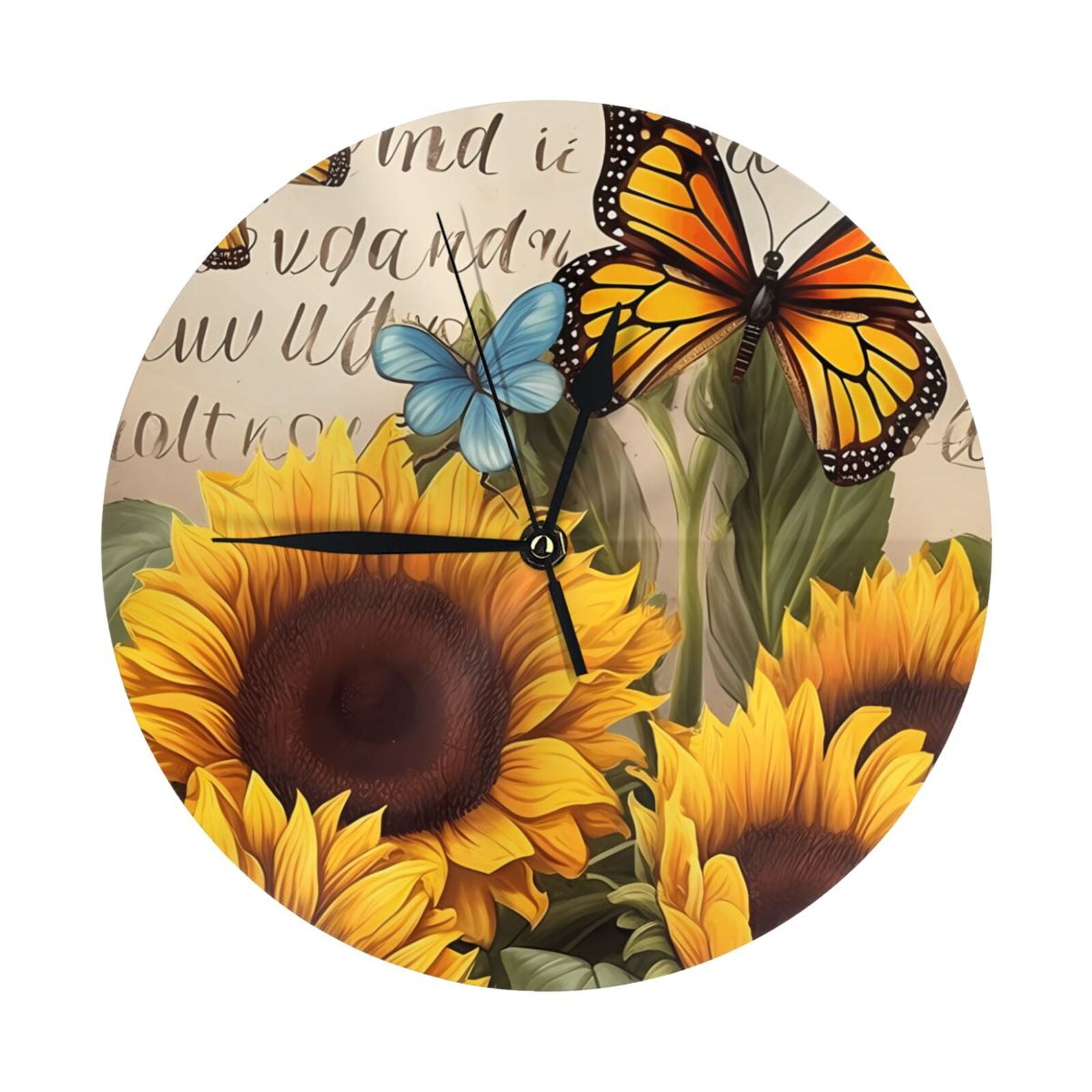 Wall Clock, Sunflower Butterfly Vintage Wall Clocks Battery Operated ...