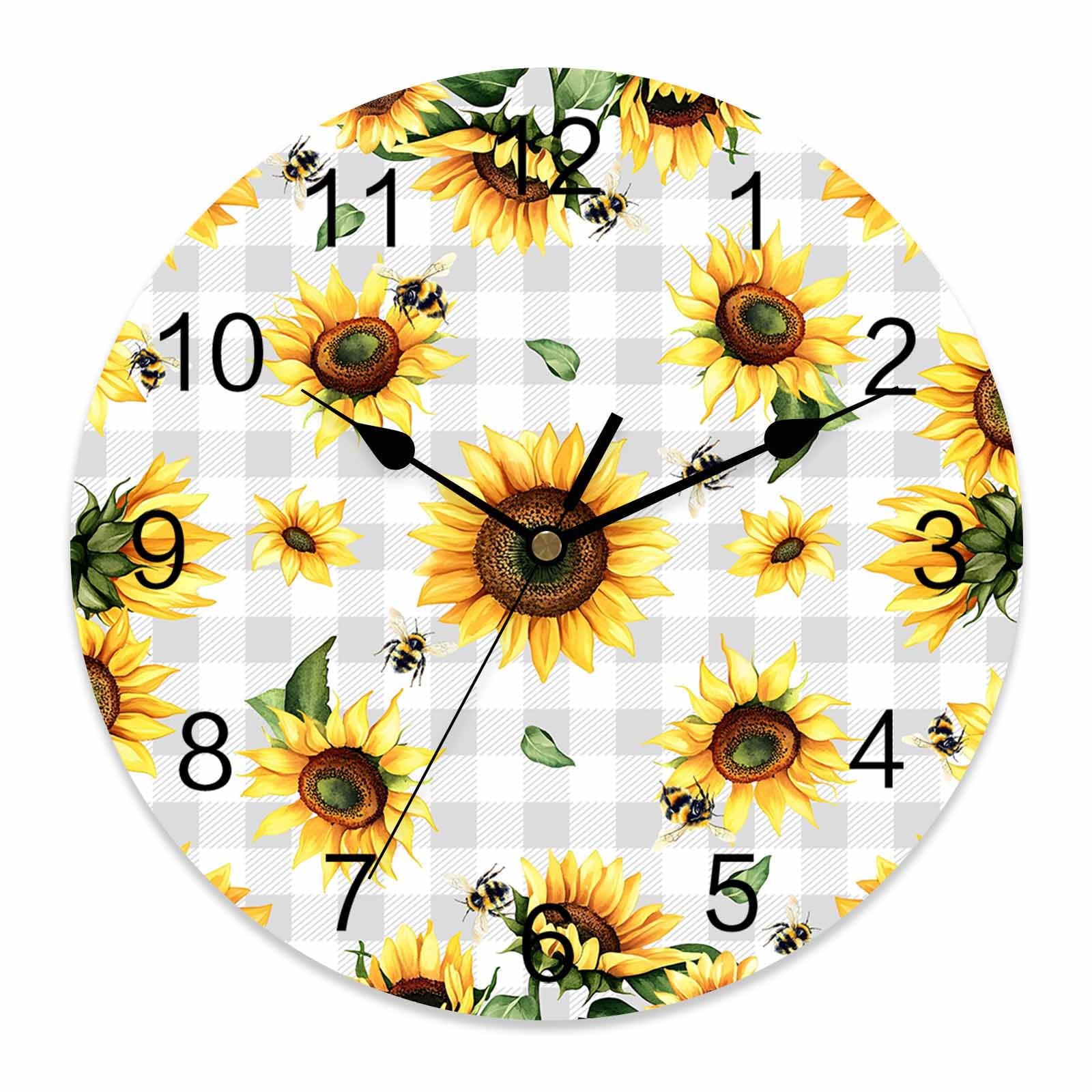 Wall Clock Sunflower Clocks PVC Silent Non-Ticking Battery Operated ...