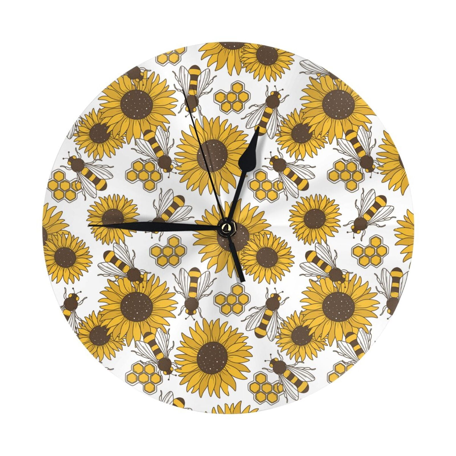 Wall Clock Sunflowers and Bees Wall Clocks Battery Operated, Modern ...