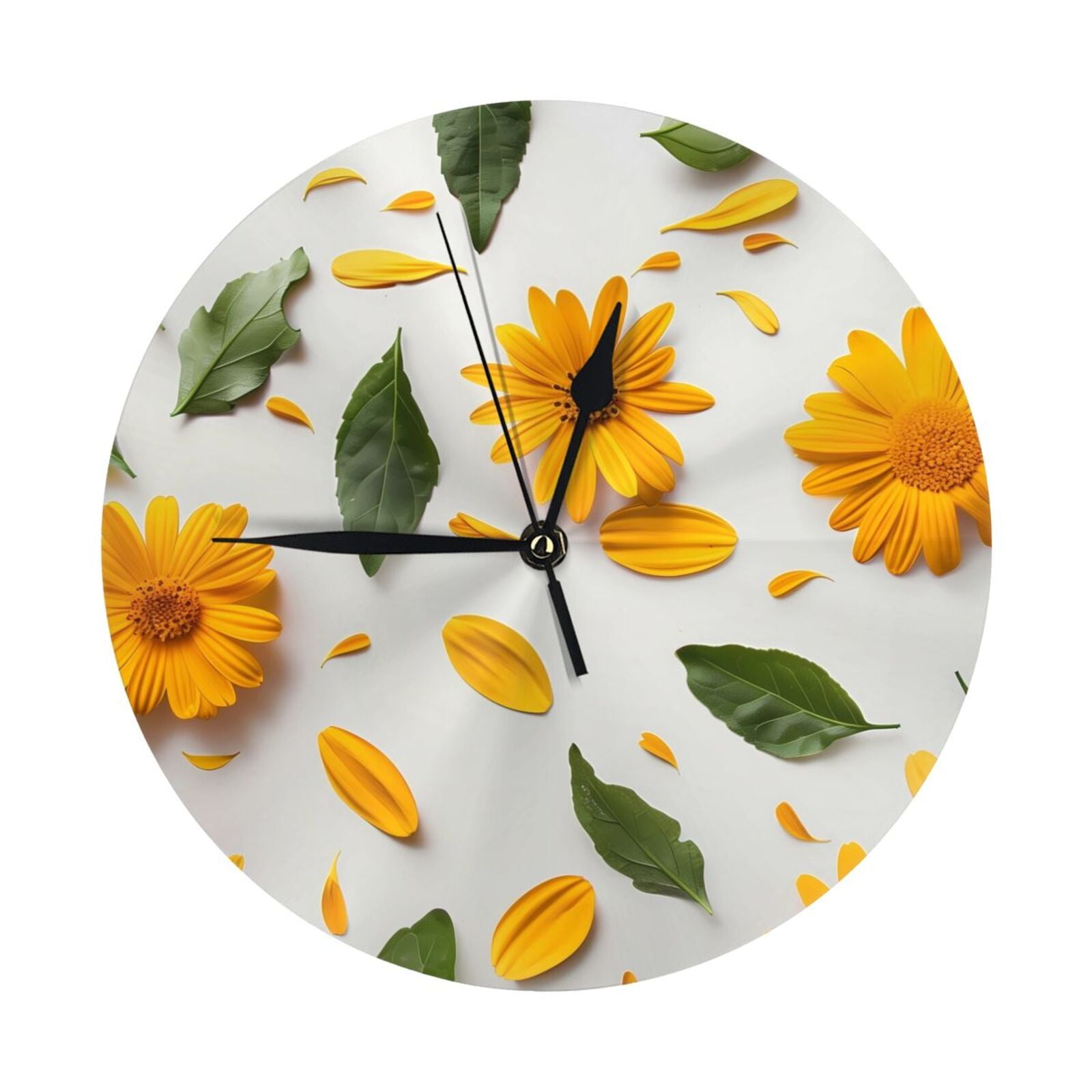 Wall Clock Sunny Yellow SunFlower Wall Clocks Battery Operated, Modern ...