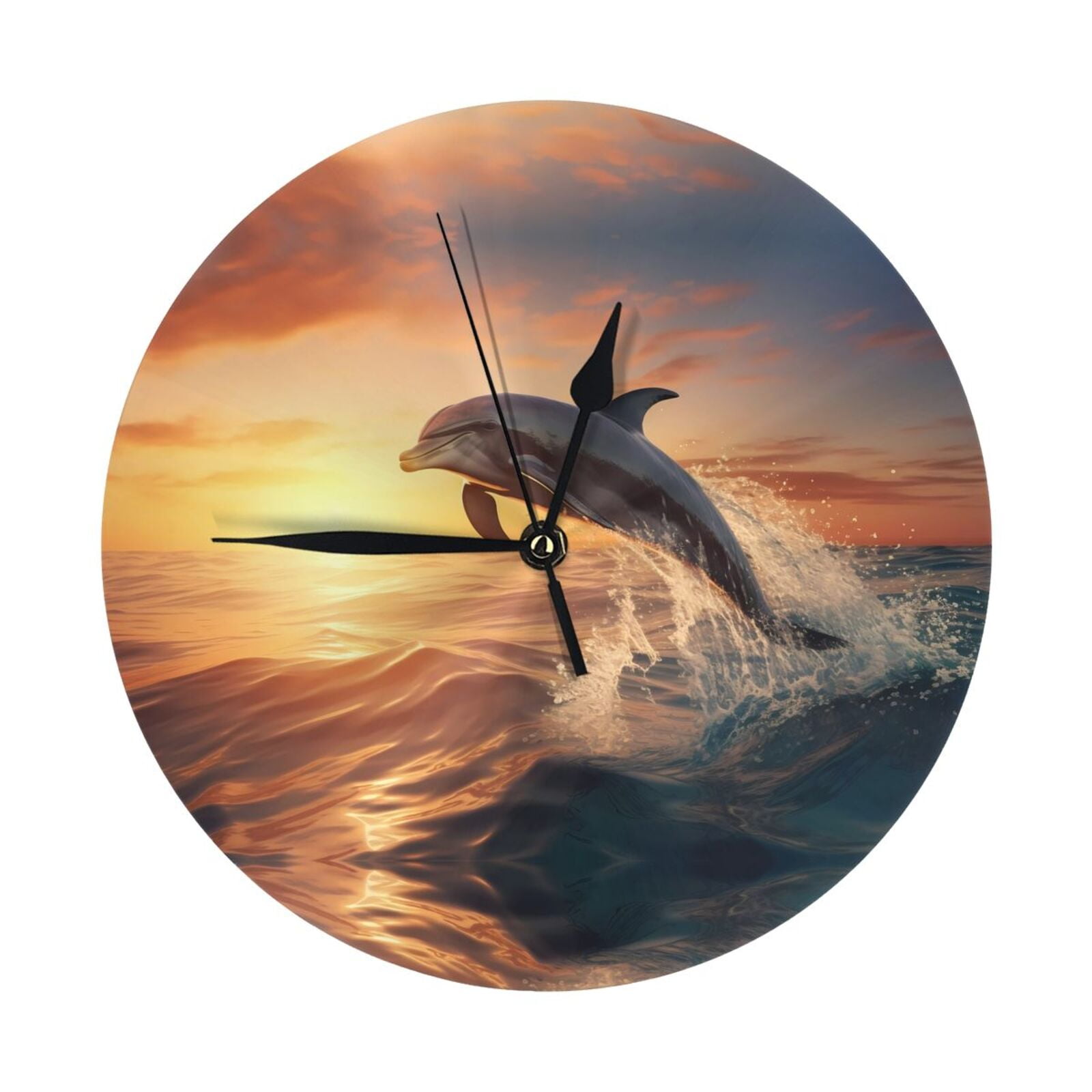 Wall Clock Sunset Dancing Dolphin A Wall Clocks Battery Operated ...