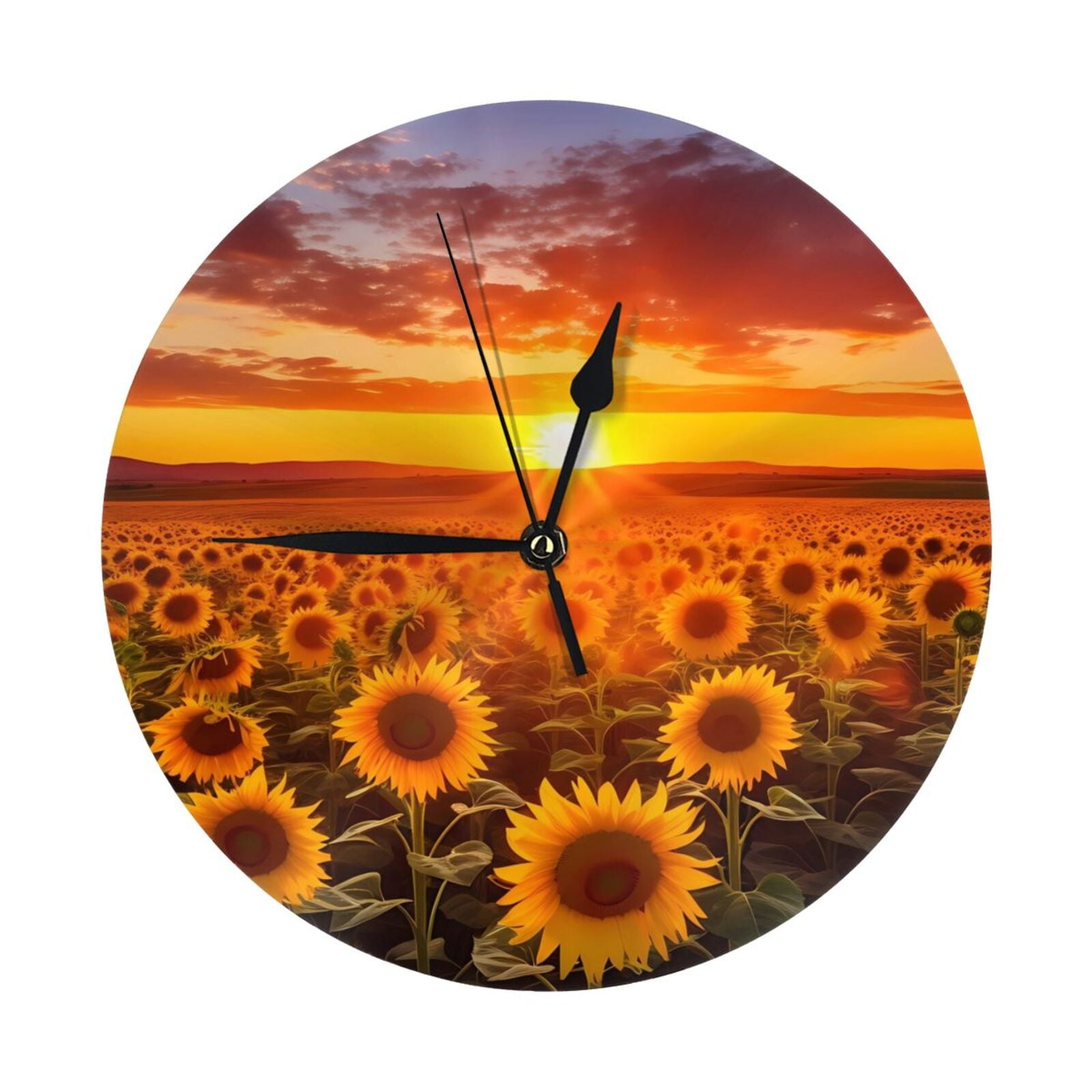 Wall Clock, Sunset Golden Sunflower Field Wall Clocks Battery Operated ...