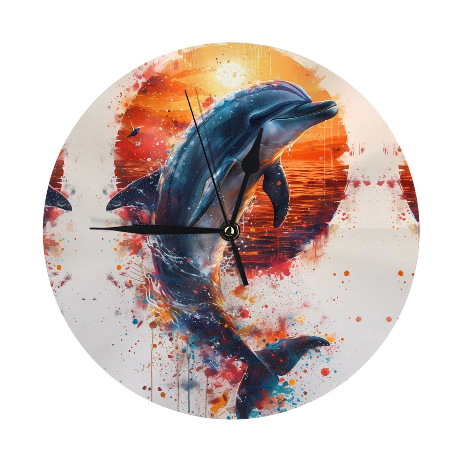 Wall Clock, Sunset Ocean Watercolor Dolphin Wall Clocks Battery ...
