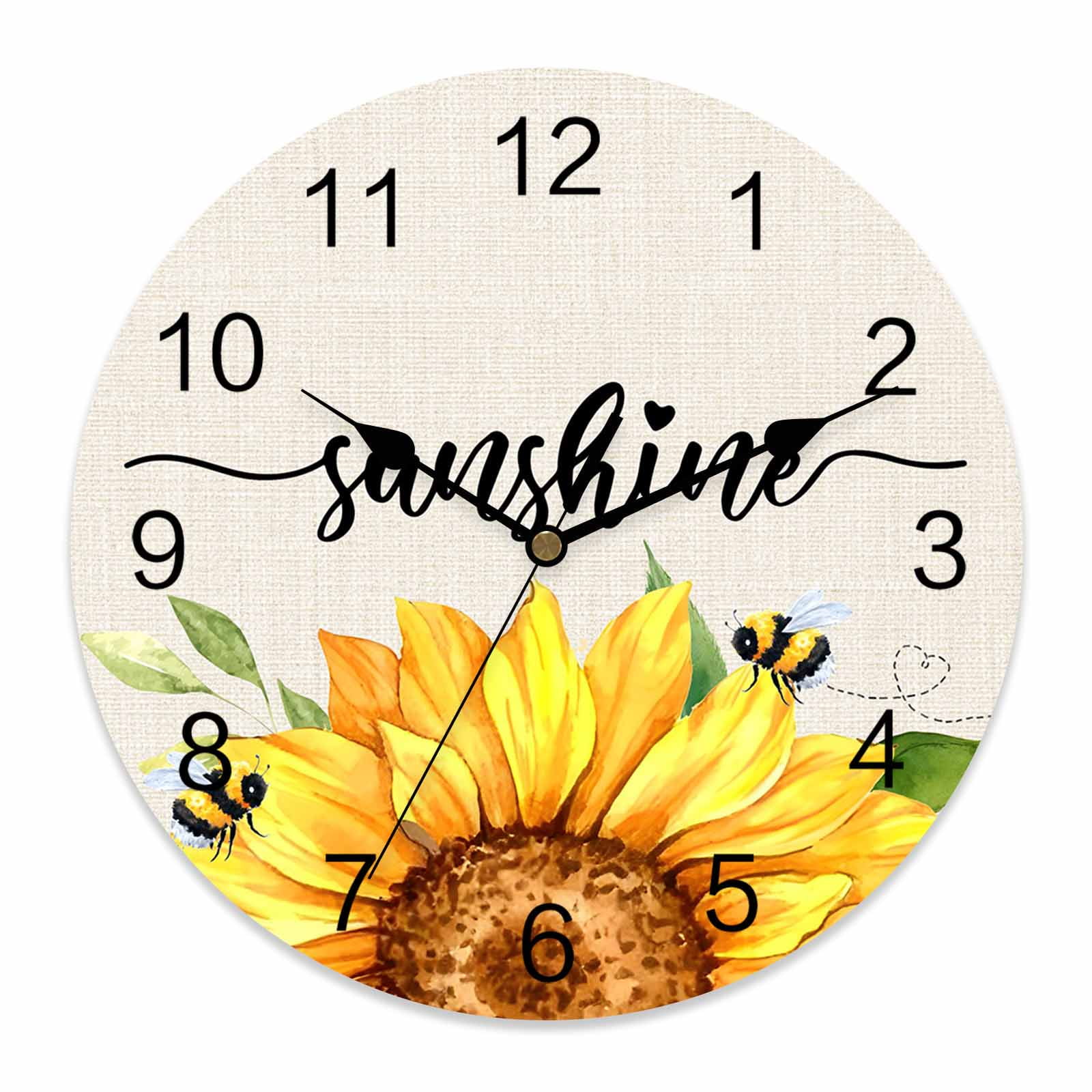 Wall Clock Sunshine Sunflower Clocks PVC Silent Non-Ticking Battery ...