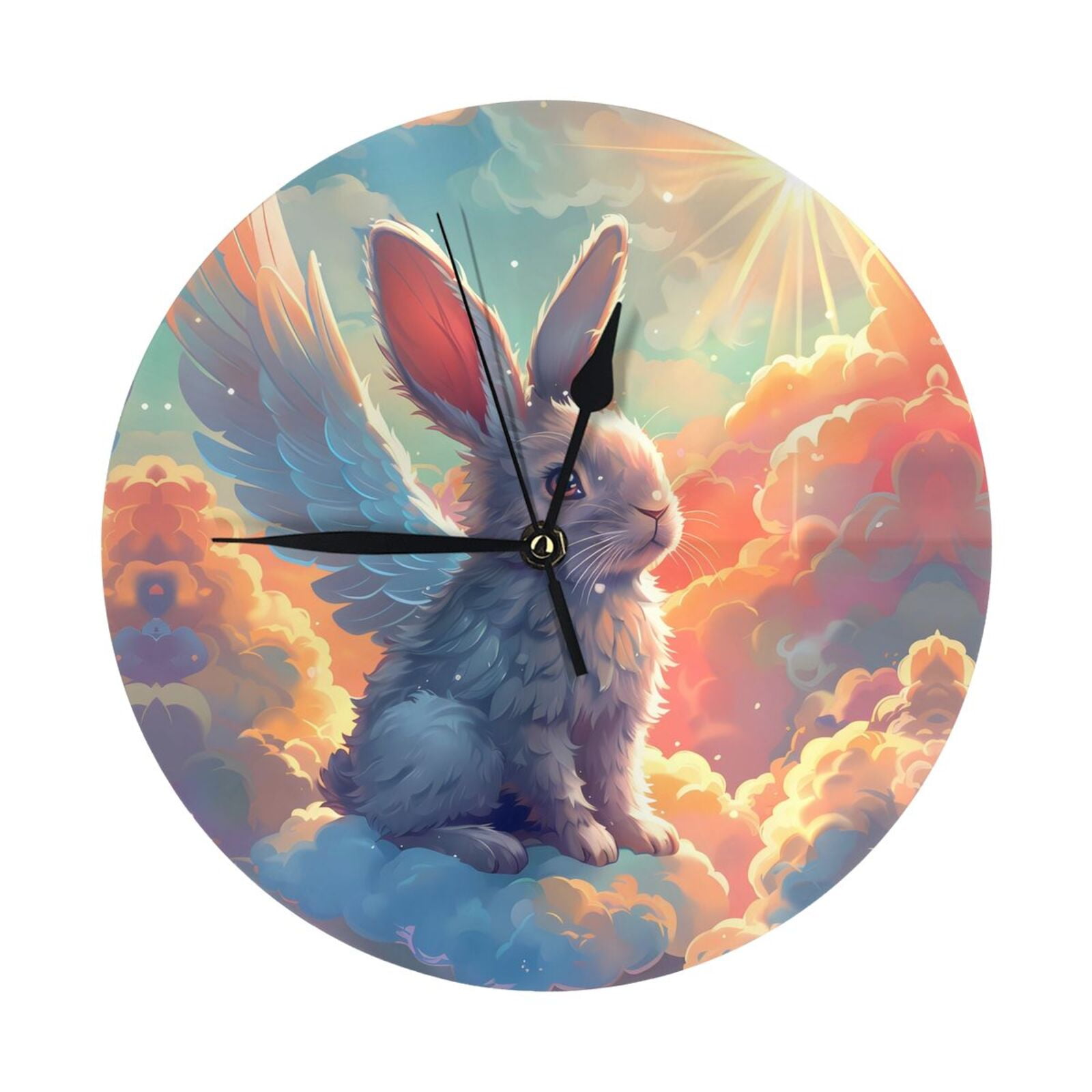 Wall Clock, Sunshine Winged Rabbit Wall Clocks Battery Operated Silent ...