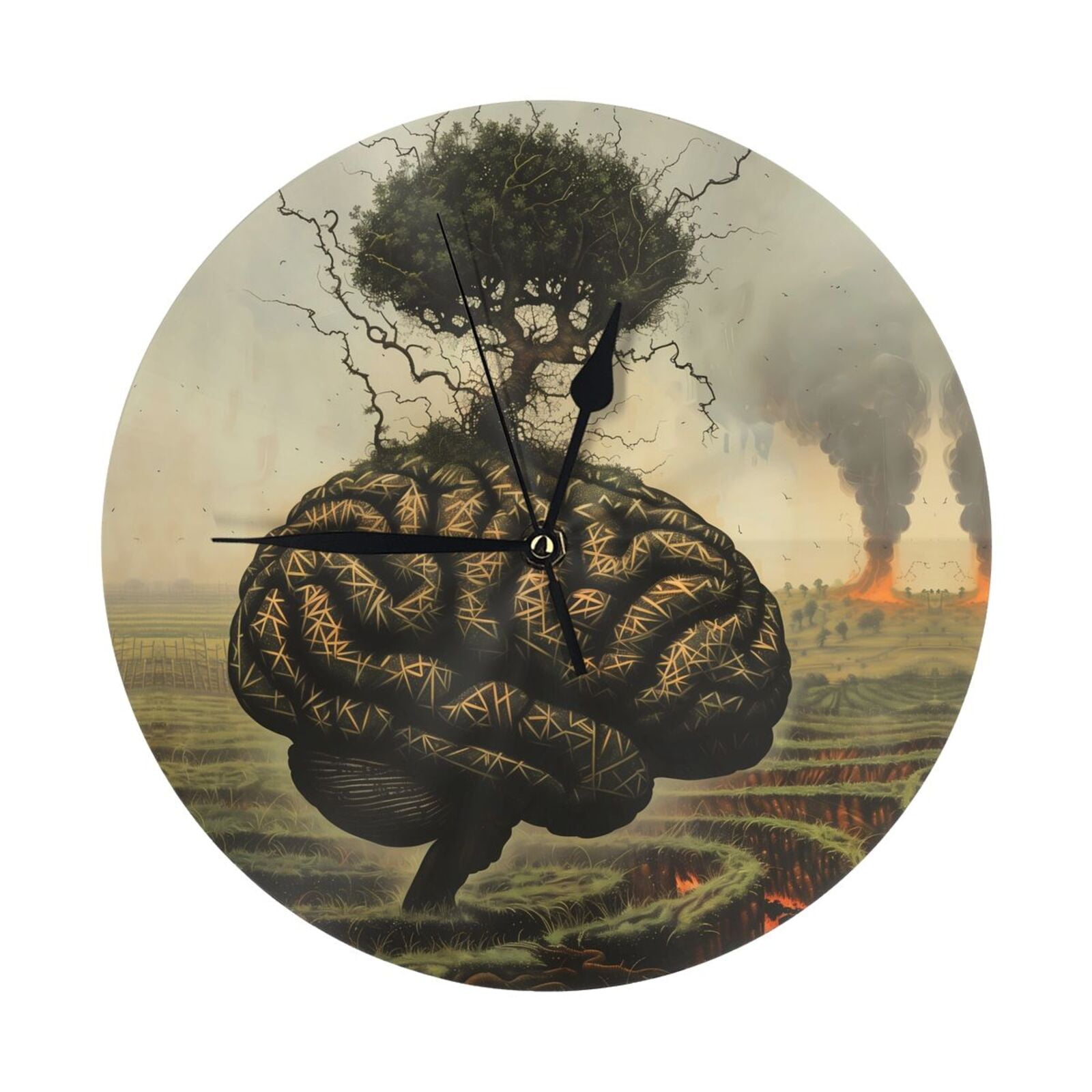 Wall Clock, Surreal Brain Tree Wall Clocks Battery Operated Silent Kitchen Office Wall Clock ...