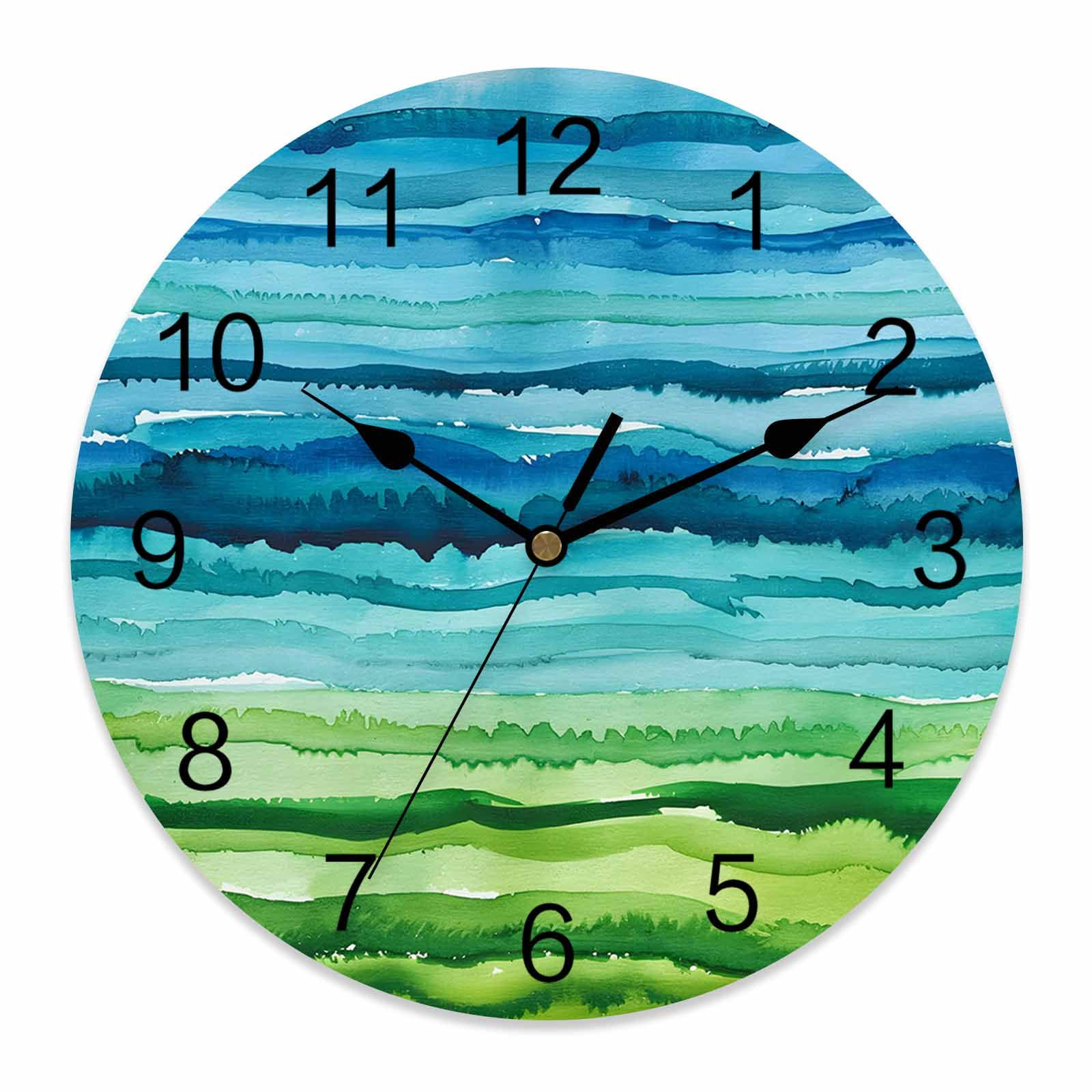 Wall Clock Teal Blue Green Mount Clocks PVC Silent Non-Ticking Battery ...