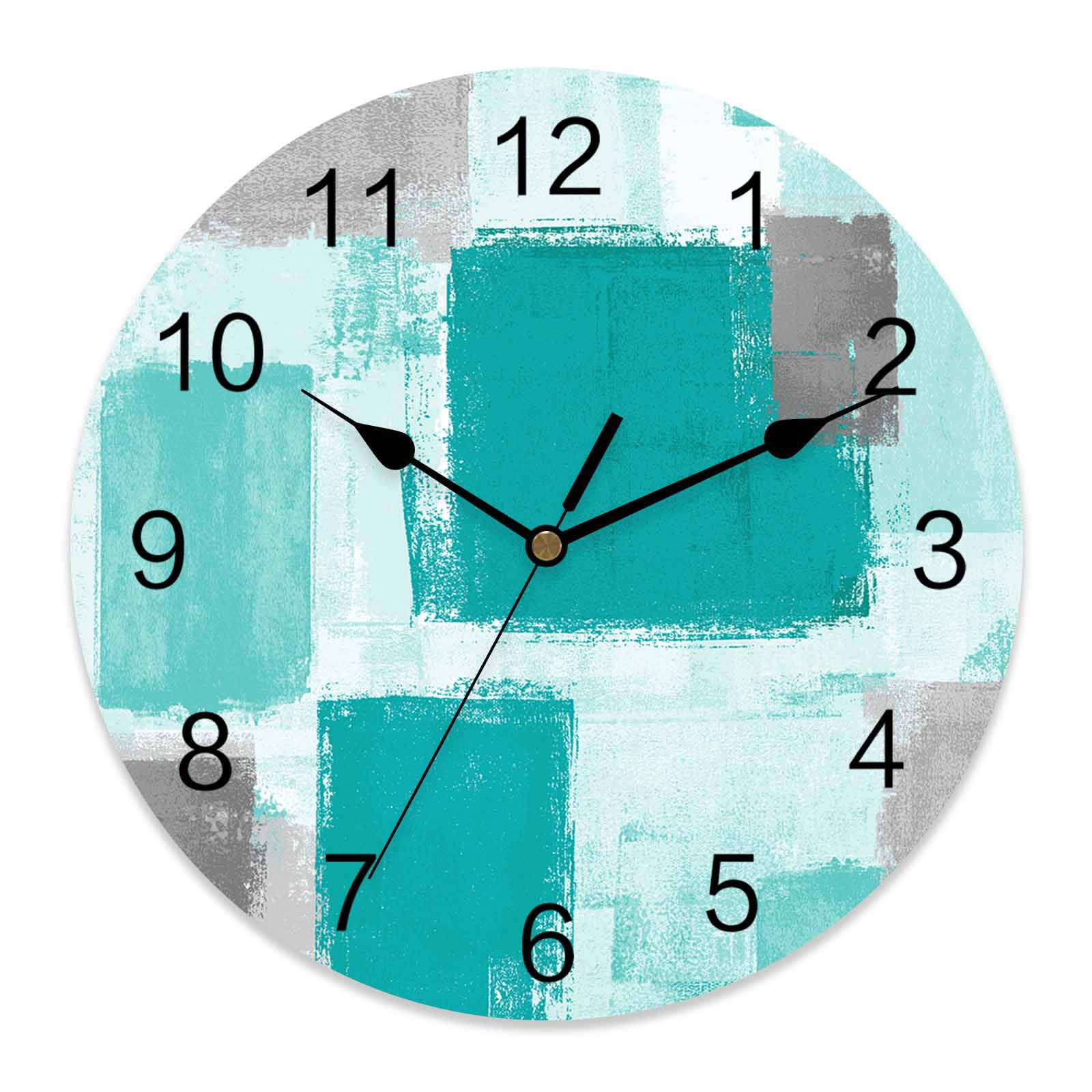 Wall Clock Teal Blue Paint Clocks PVC Silent Non-Ticking Battery ...