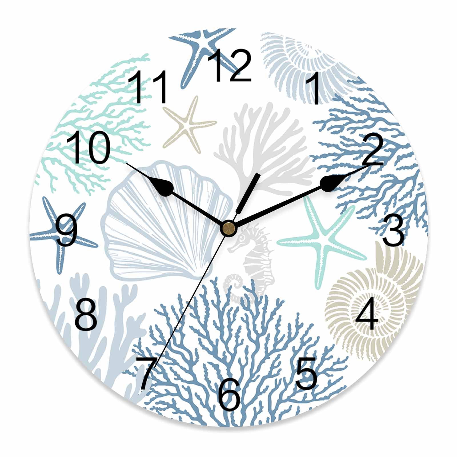 Wall Clock Teal Blue Shell Clocks PVC Silent Non-Ticking Battery ...