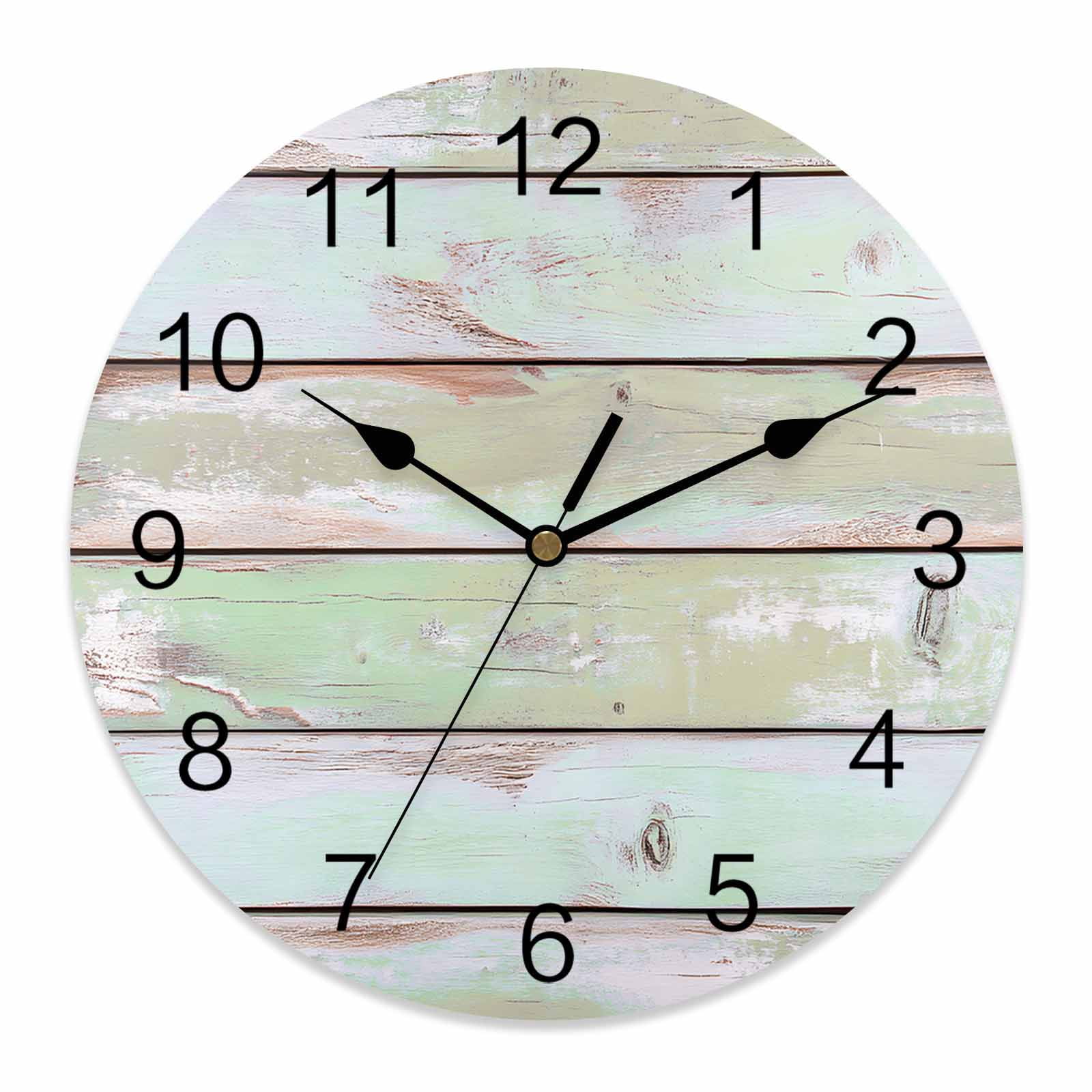 Wall Clock Teal Blue Wood Grain Clocks PVC Silent Non-Ticking Battery ...
