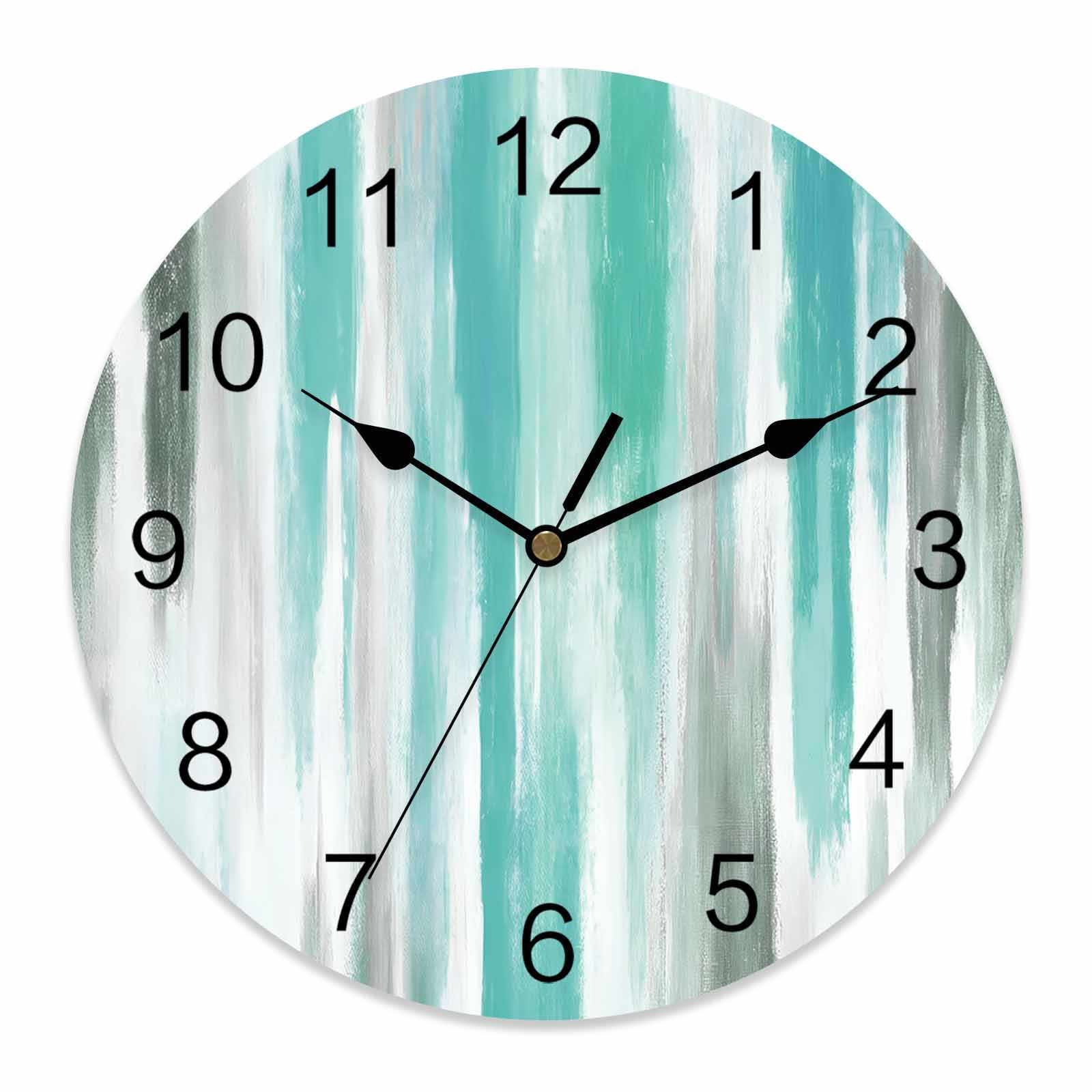 Wall Clock Teal Grey Clocks PVC Silent Non-Ticking Battery Operated ...