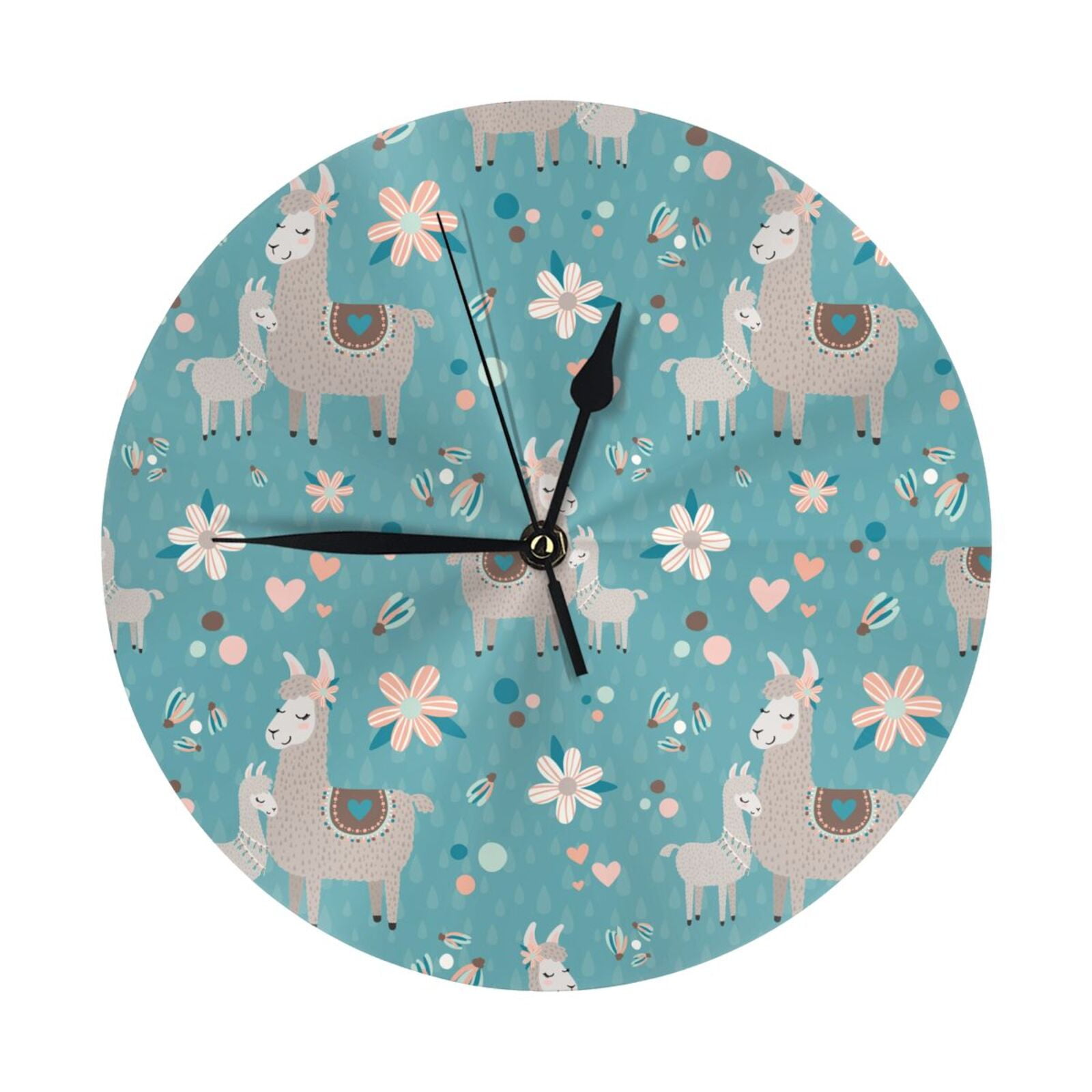 Wall Clock Teal Mama Llama Wall Clocks Battery Operated, Modern Wall ...