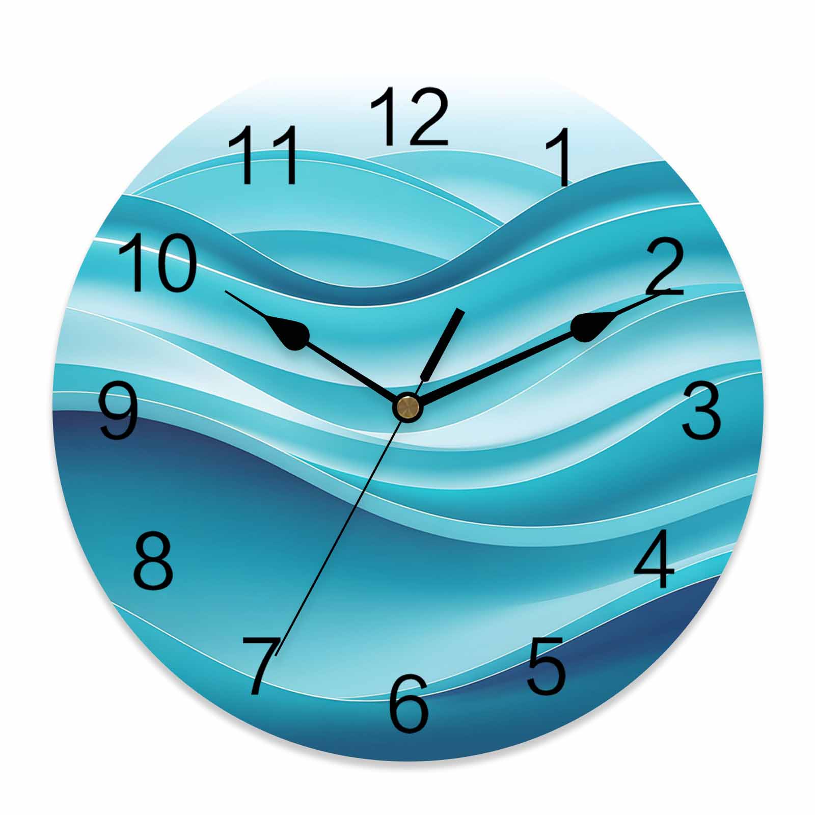 Wall Clock Teal Ocean Waves Clocks PVC Silent Non-Ticking Battery ...
