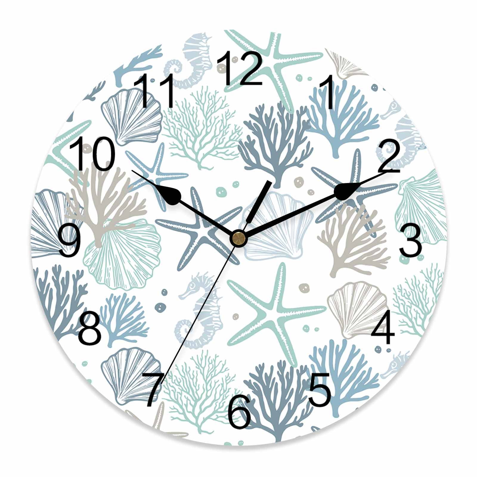 Wall Clock Teal Starfish Clocks PVC Silent Non-Ticking Battery Operated ...