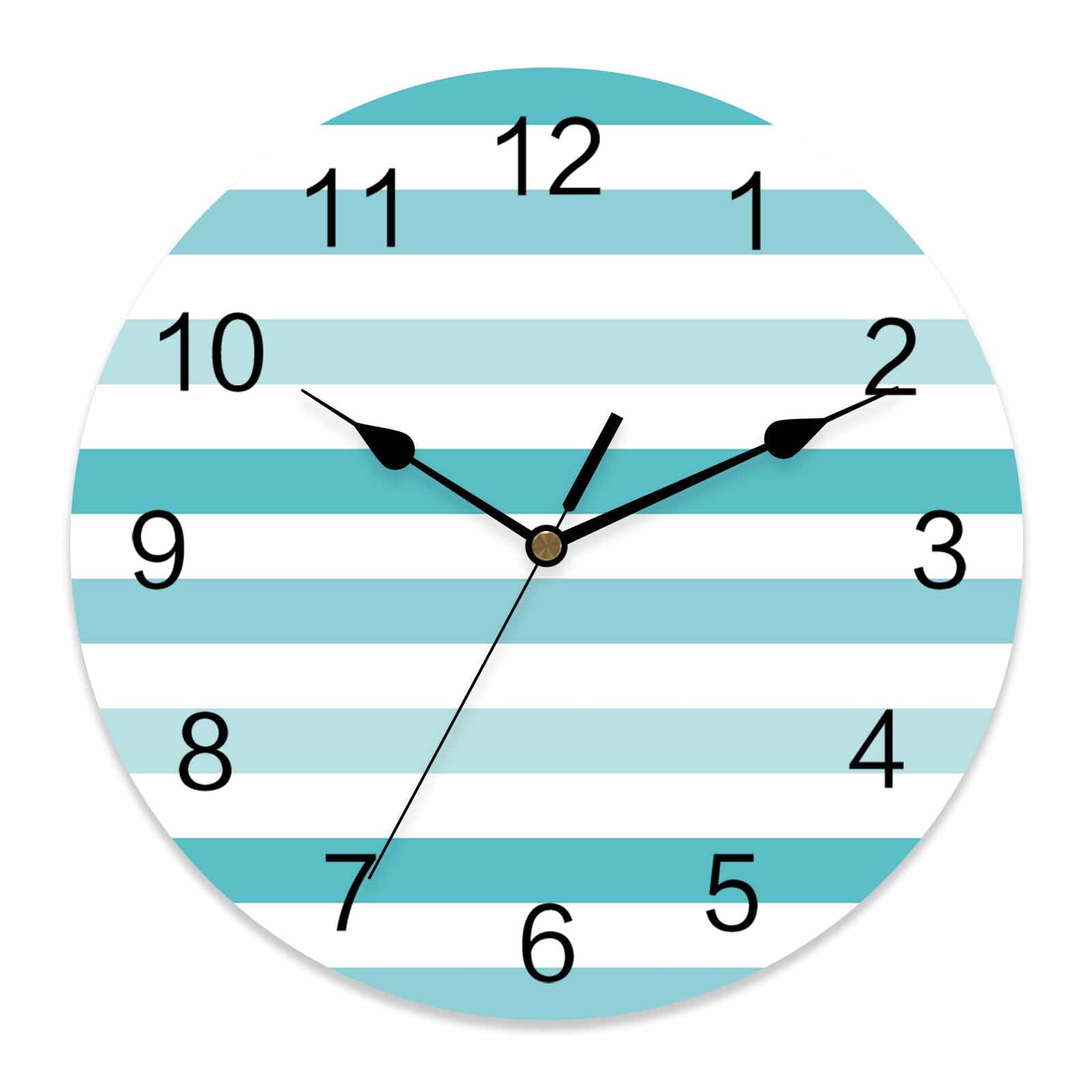 Wall Clock Teal Stripes Clocks PVC Silent Non-Ticking Battery Operated ...