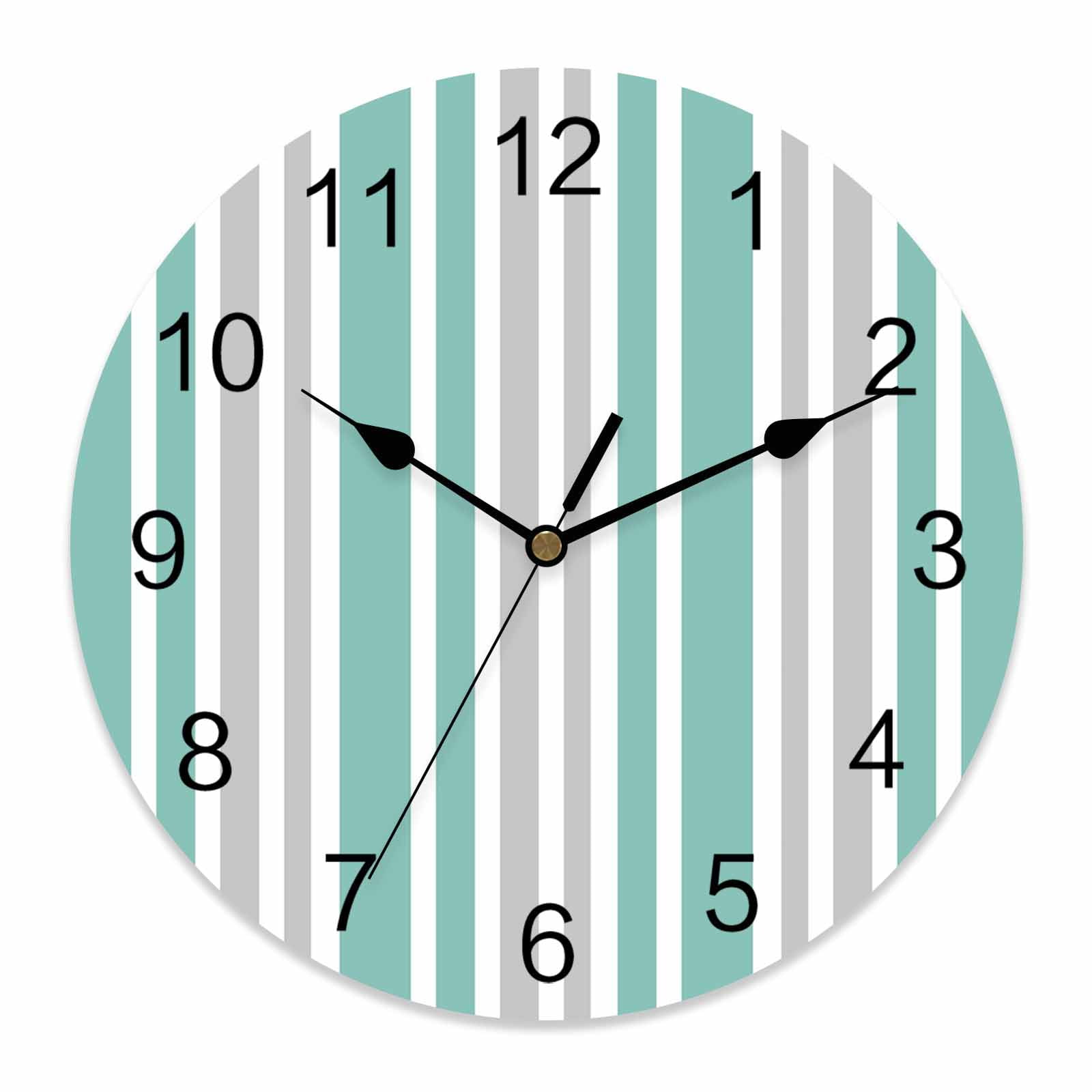 Wall Clock Teal Stripes Clocks PVC Silent Non-Ticking Battery Operated ...