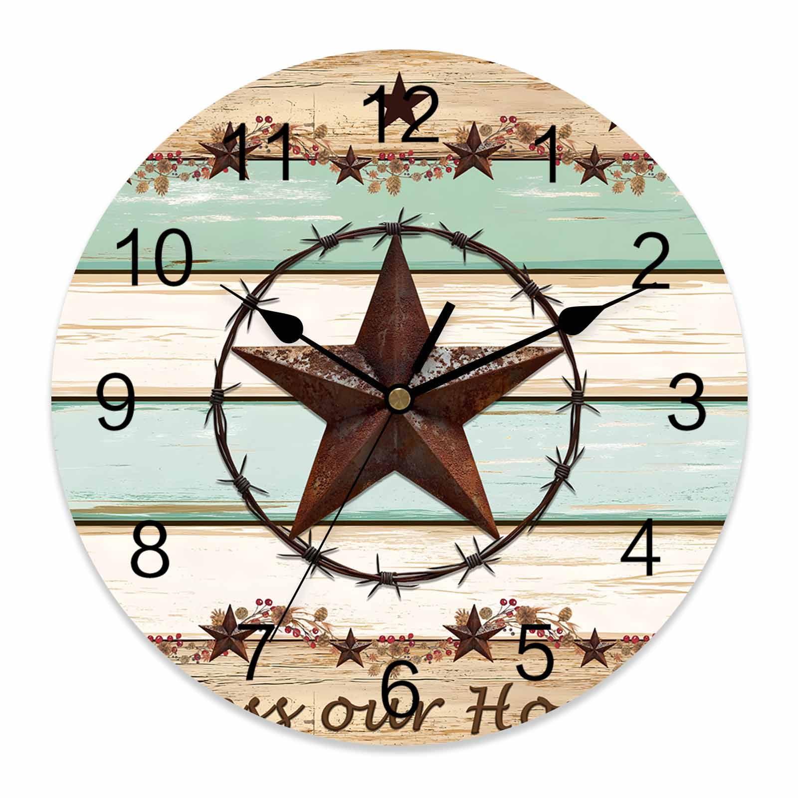 Wall Clock Texas Star Teal Green Clocks PVC Silent Non-Ticking Battery ...