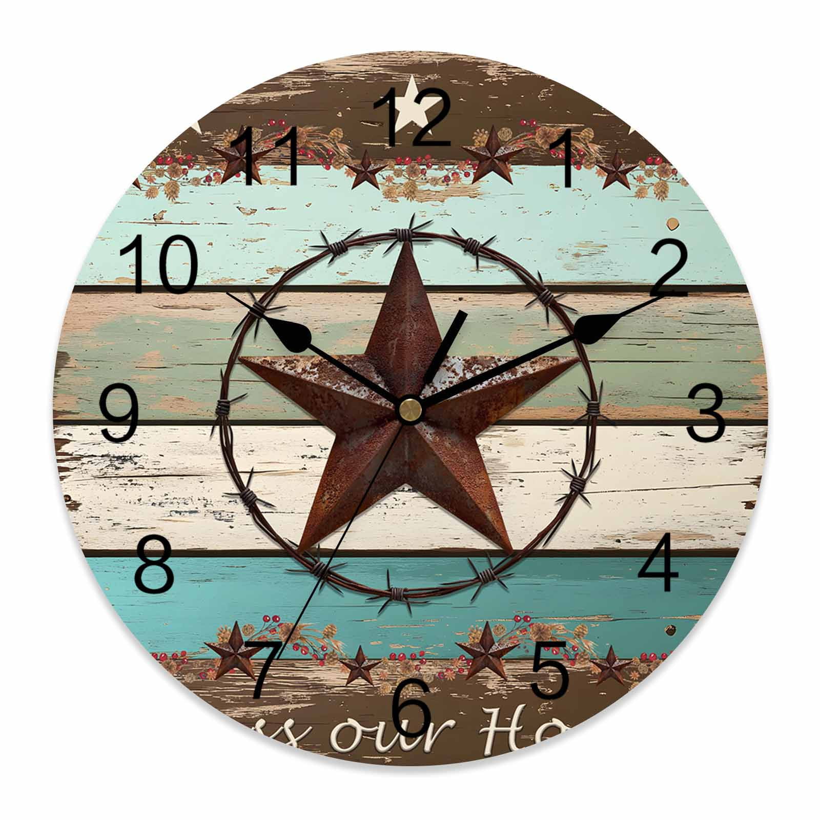 Wall Clock Texas Star Turquoise Clocks PVC Silent Non-Ticking Battery ...