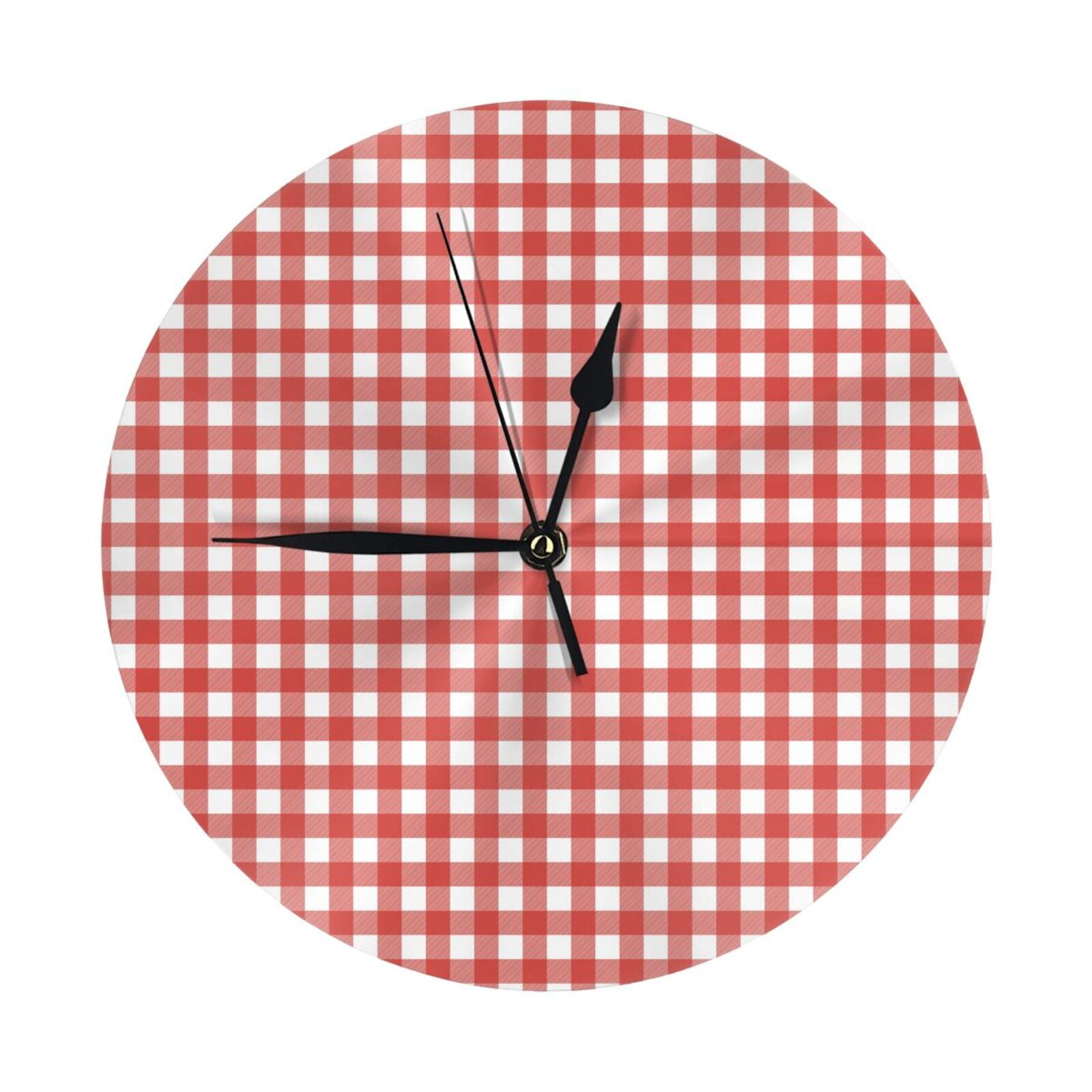 Wall Clock - Textured red white plaid Checkered 9.8 Inch Silent Non ...