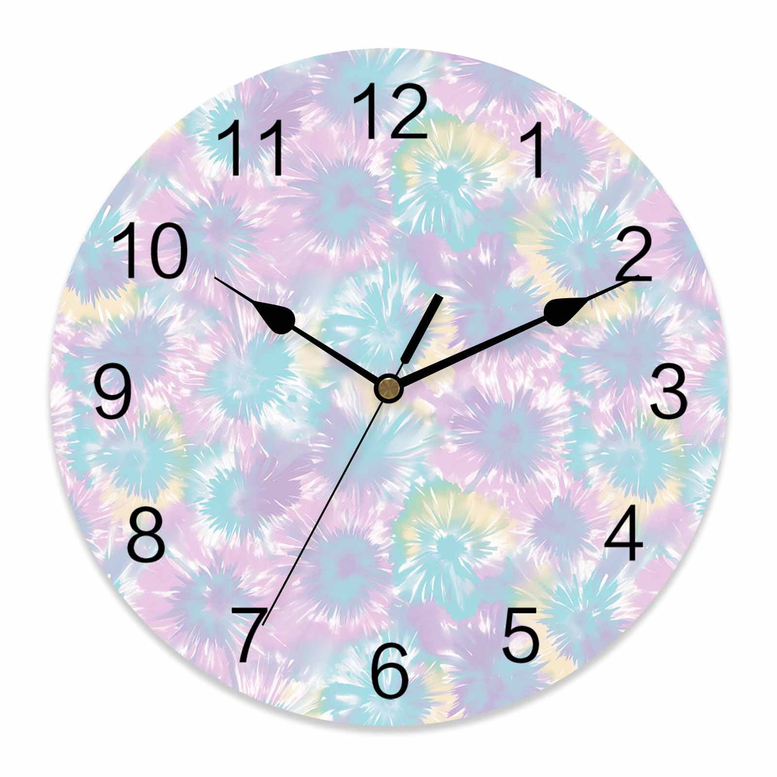 Wall Clock Tie Dye Clocks PVC Silent Non-Ticking Battery Operated ...