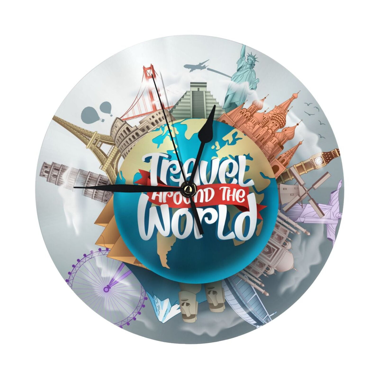 Wall Clock Travel Around The World Wall Clocks Battery Operated, Modern ...