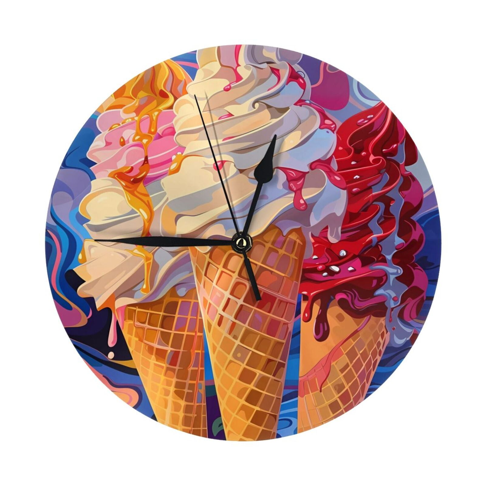 Wall Clock, Trio Of Dripping Cones Wall Clocks Battery Operated Silent ...