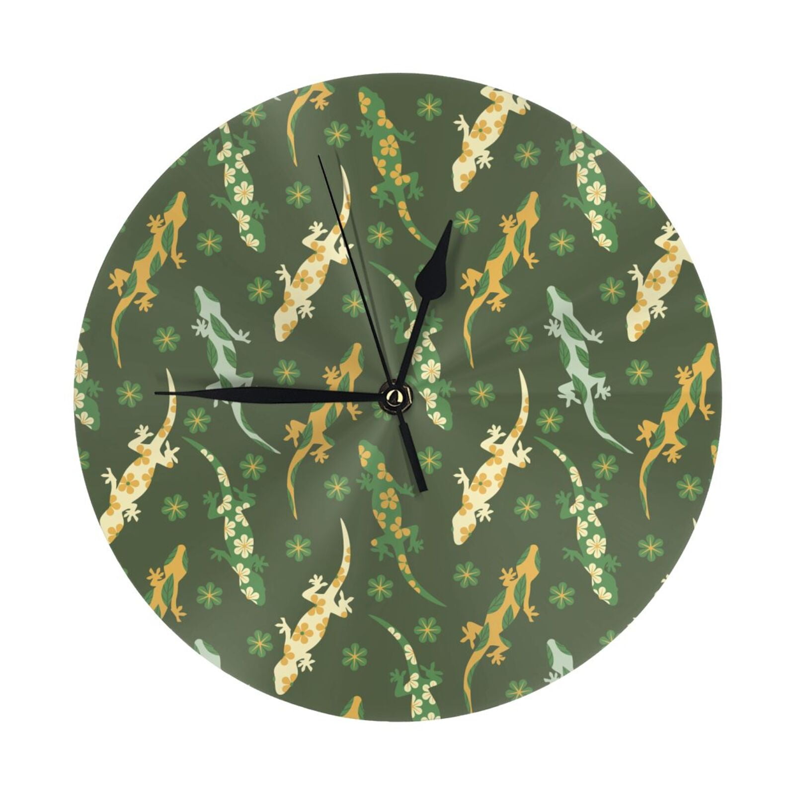 Wall Clock, Tropical Lizard Gecko Green Wall Clocks Battery Operated ...