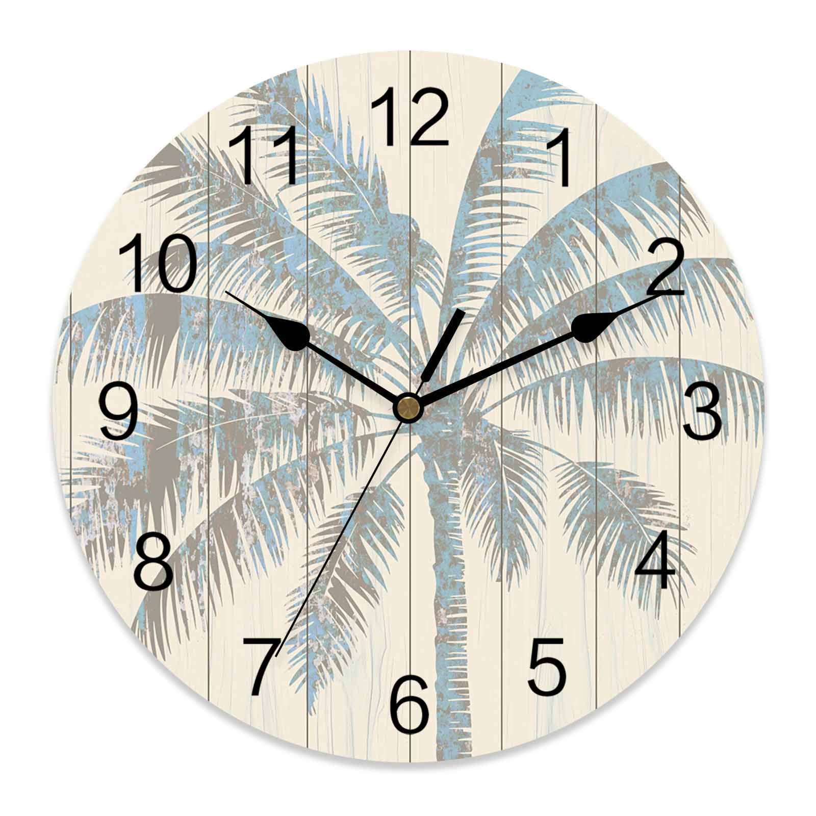 Wall Clock Tropical Palm Leaf Trees Clocks PVC Silent Non-Ticking ...