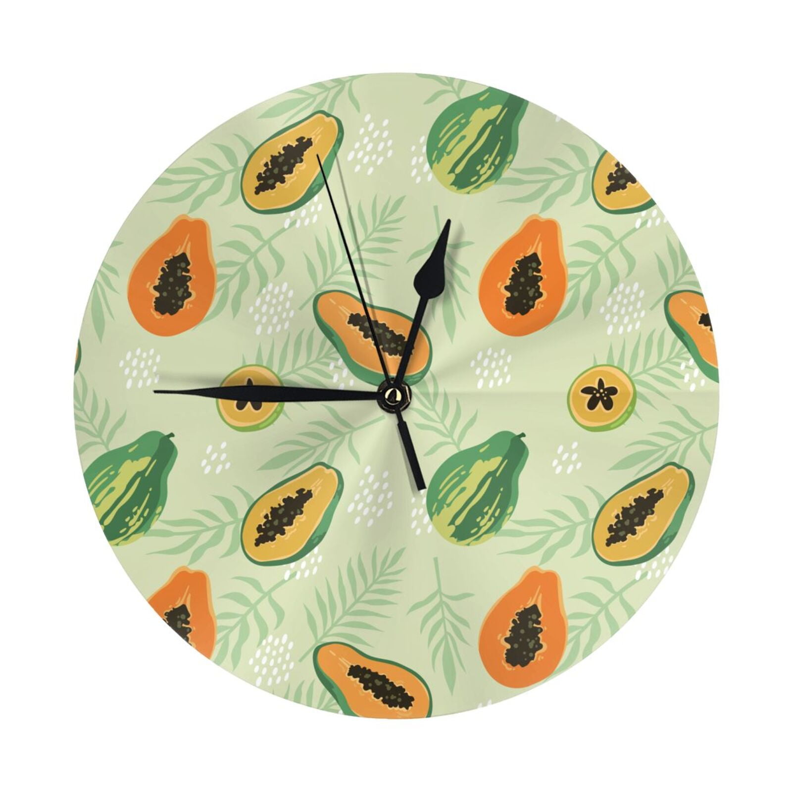 Wall Clock, Tropical Papaya leaf Wall Clocks Battery Operated Silent ...