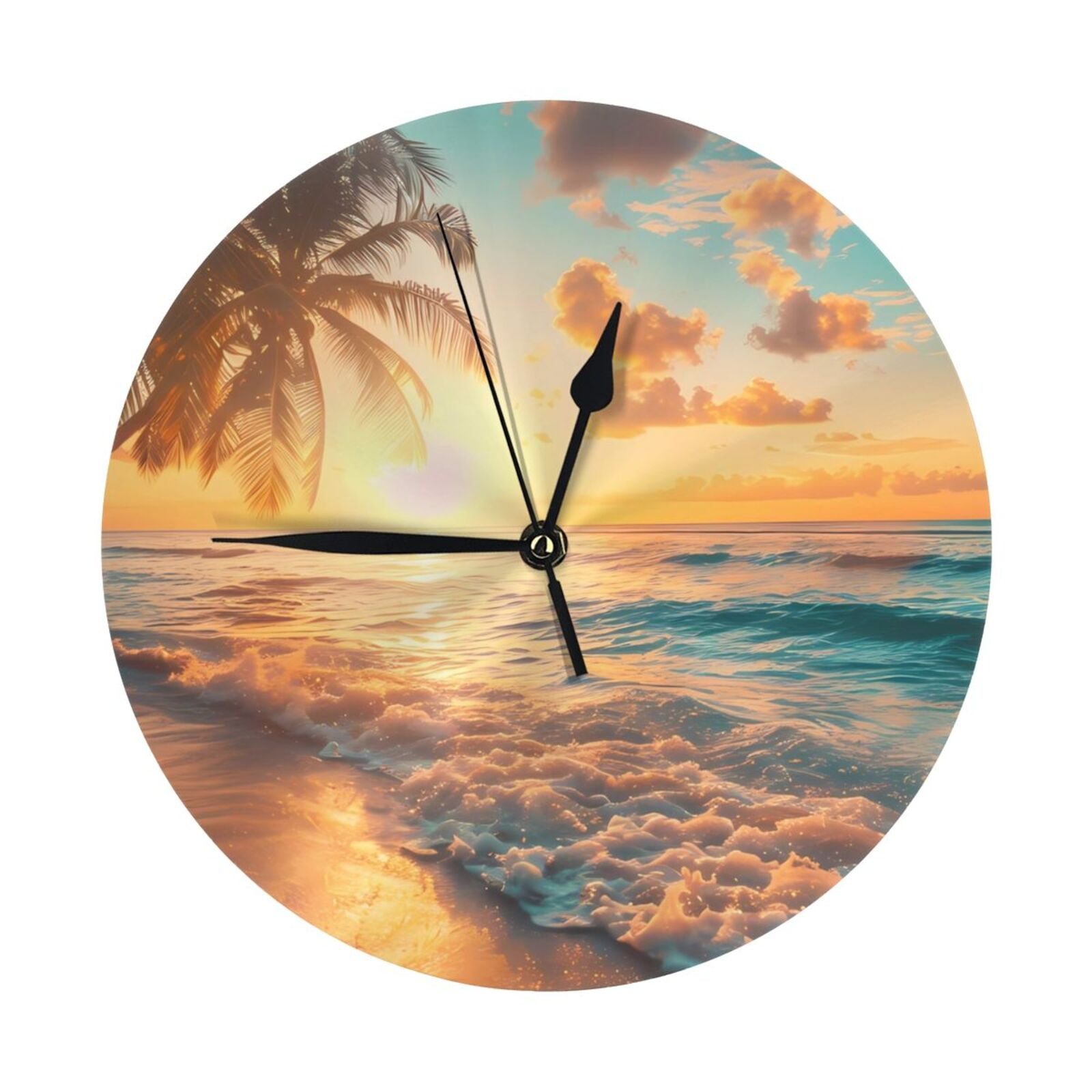 Wall Clock, Tropical Sunset Beach Scene Wall Clocks Battery Operated ...