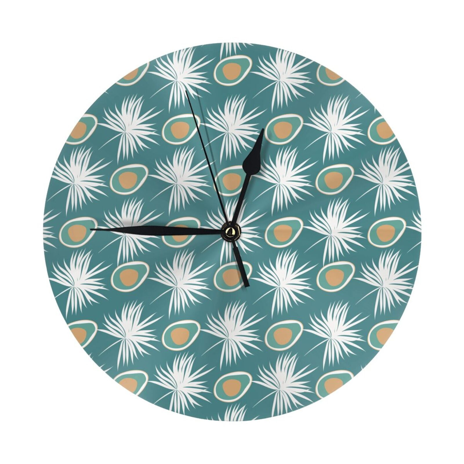 Wall Clock, Tropical leaves Pattern Wall Clocks Battery Operated Silent Kitchen Office Wall ...