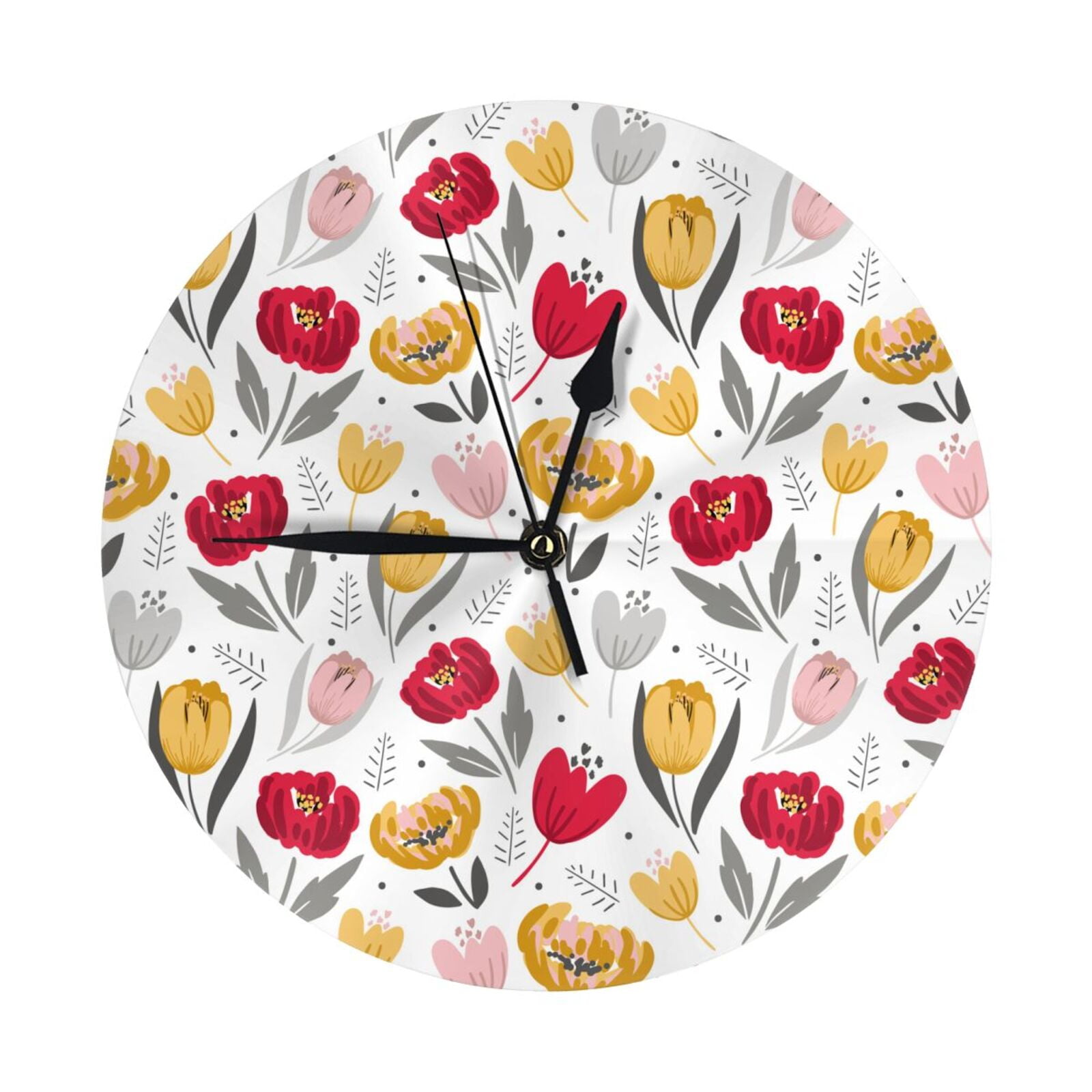 Wall Clock, Tulips Flowers Red Yellow Wall Clocks Battery Operated ...