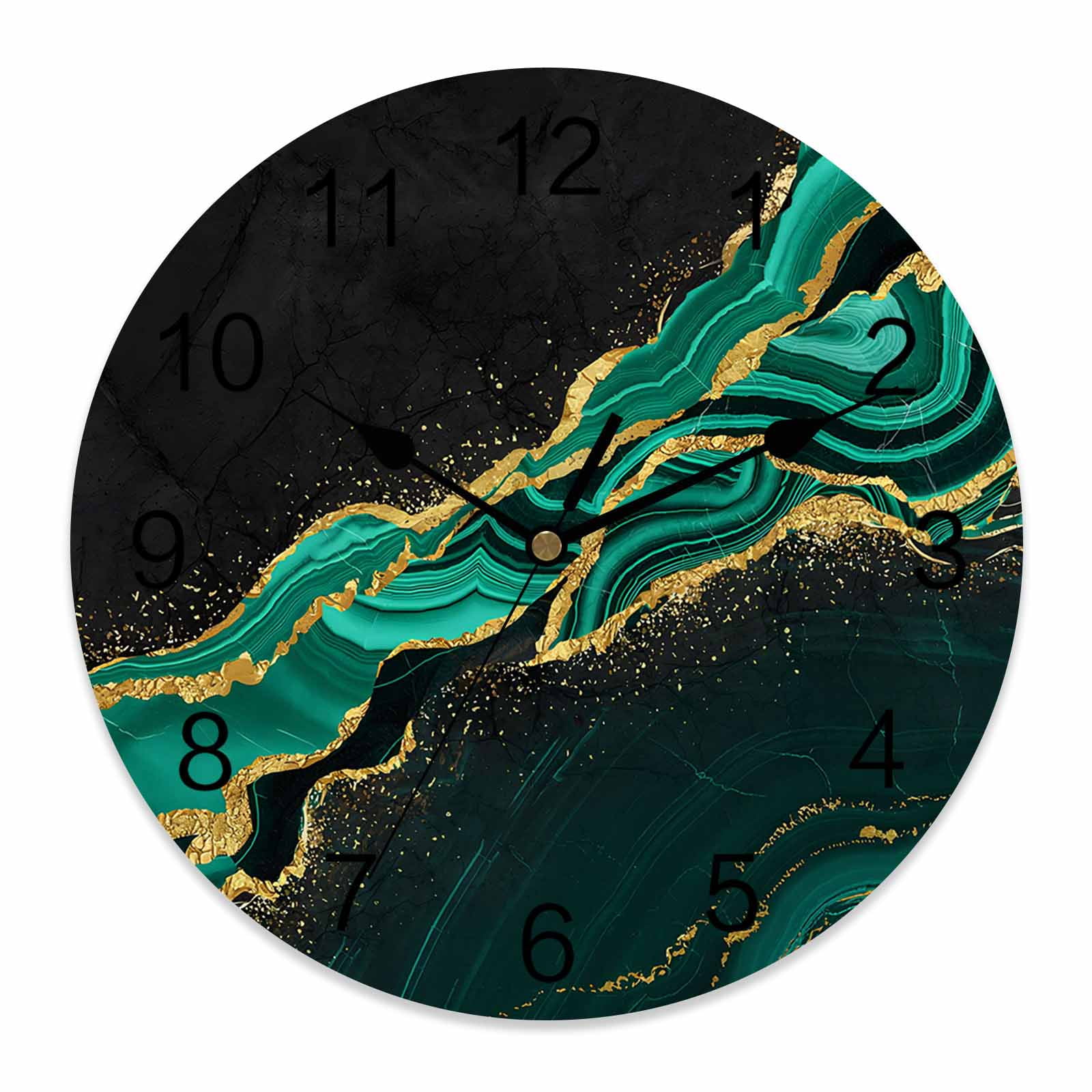 Wall Clock Turquoise Abstract Marble Clocks PVC Silent Non-Ticking ...