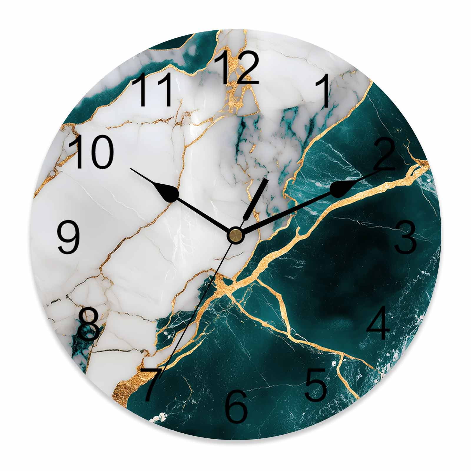 Wall Clock Turquoise Abstract Marble Clocks PVC Silent Non-Ticking ...