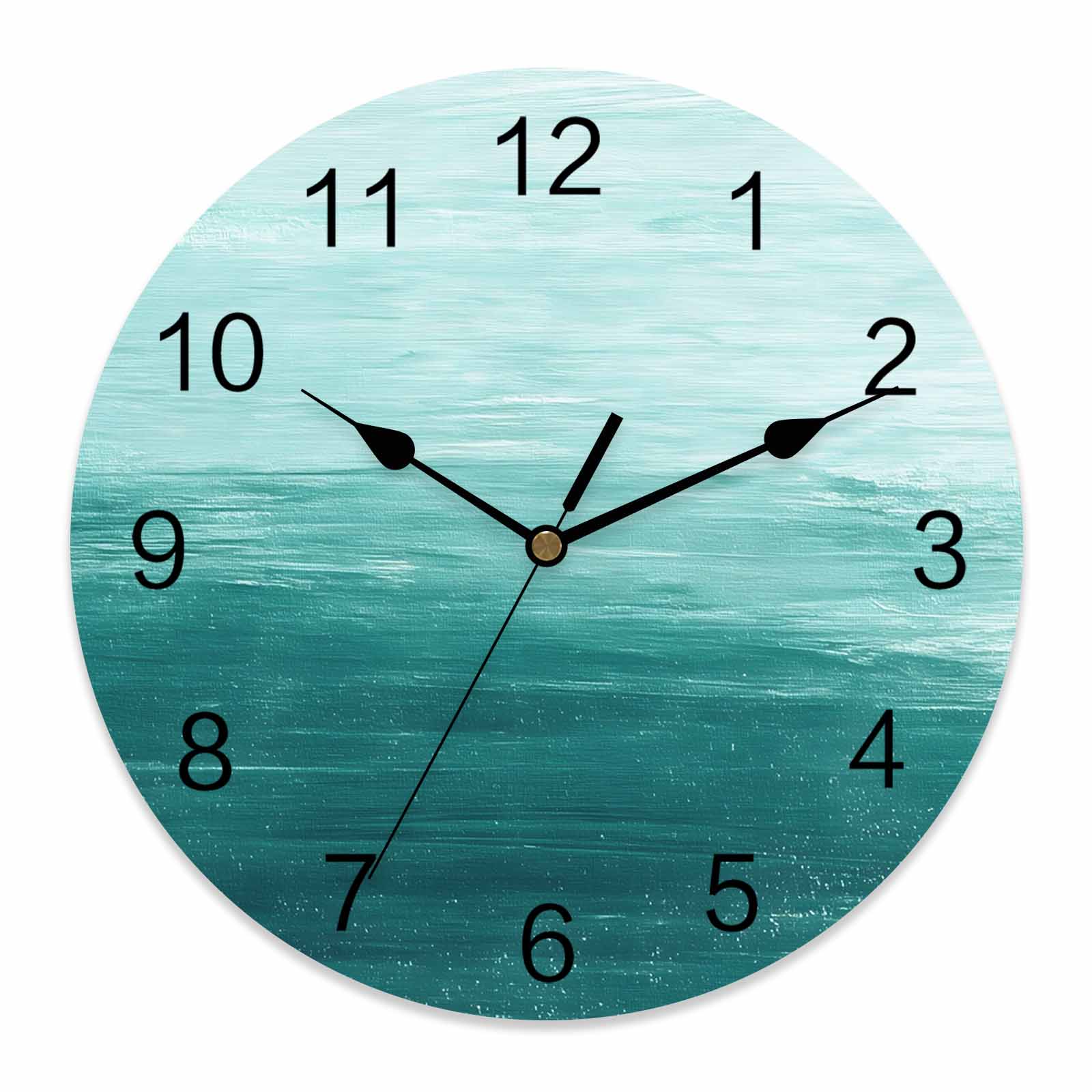Wall Clock Turquoise Beach Ocean Clocks PVC Silent Non-Ticking Battery ...