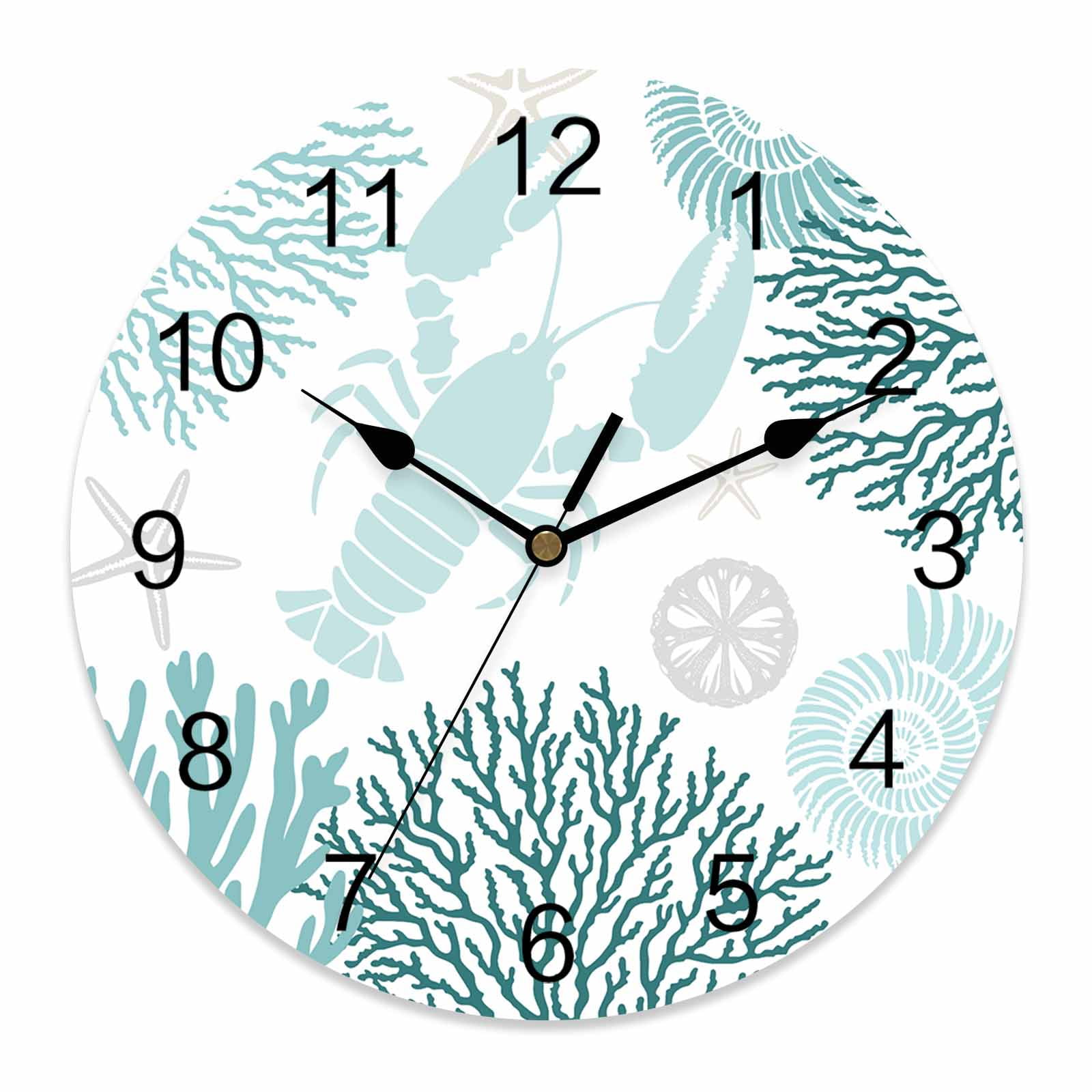 Wall Clock Turquoise Lobster Clocks PVC Silent Non-Ticking Battery ...