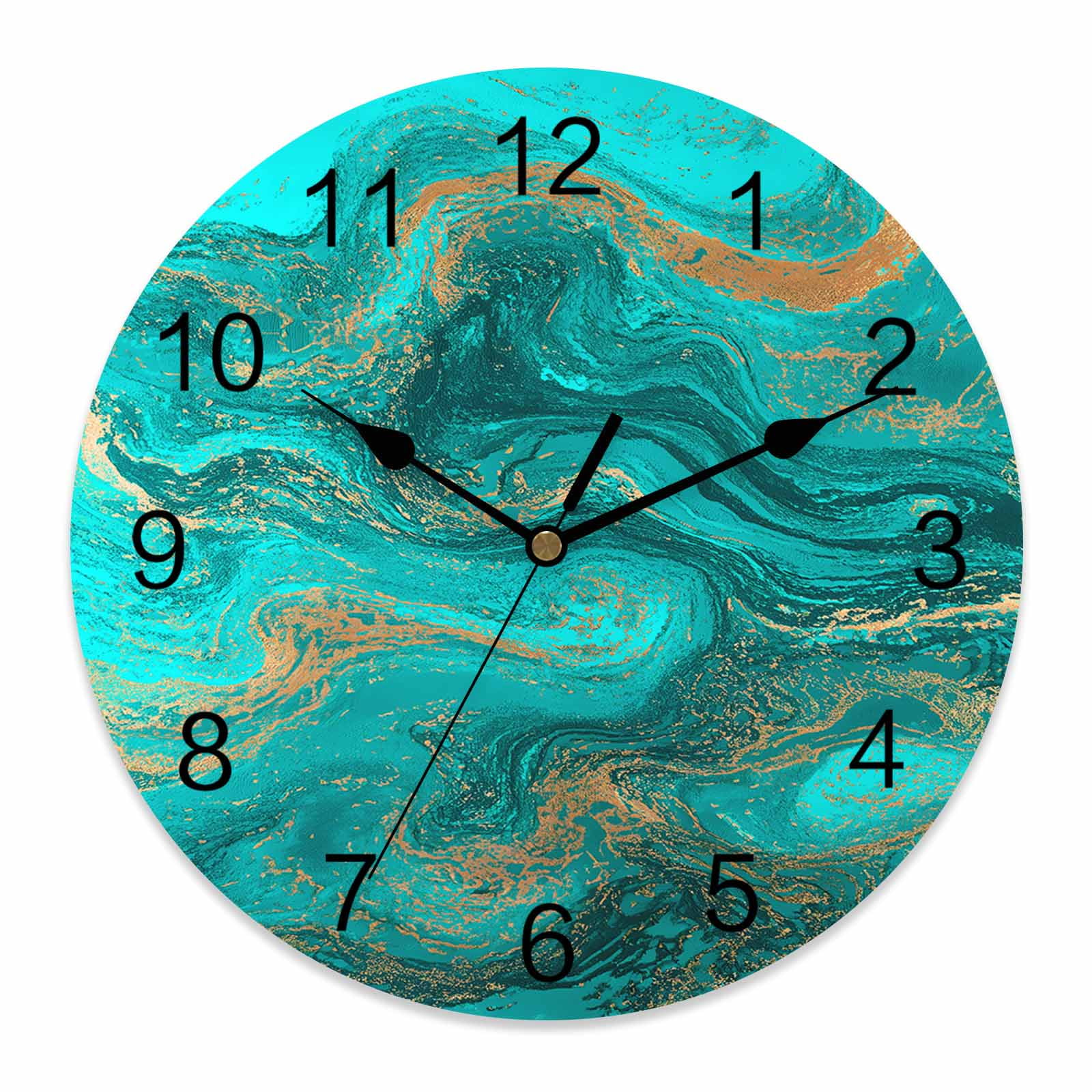 Wall Clock Turquoise Marble Clocks PVC Silent Non-Ticking Battery ...