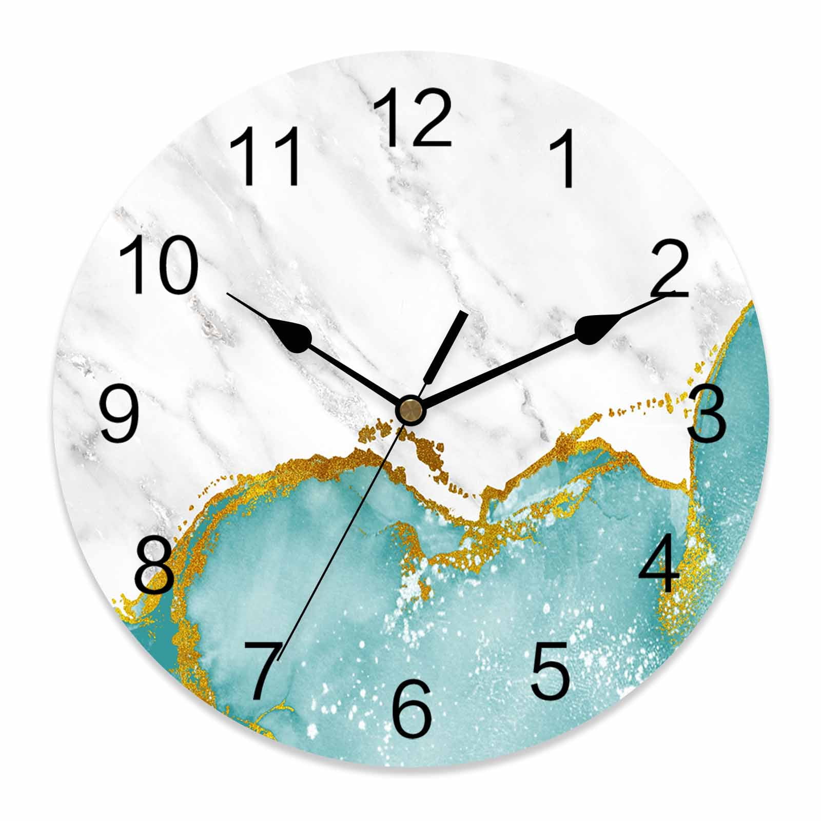 Wall Clock Turquoise Marble Clocks PVC Silent Non-Ticking Battery ...