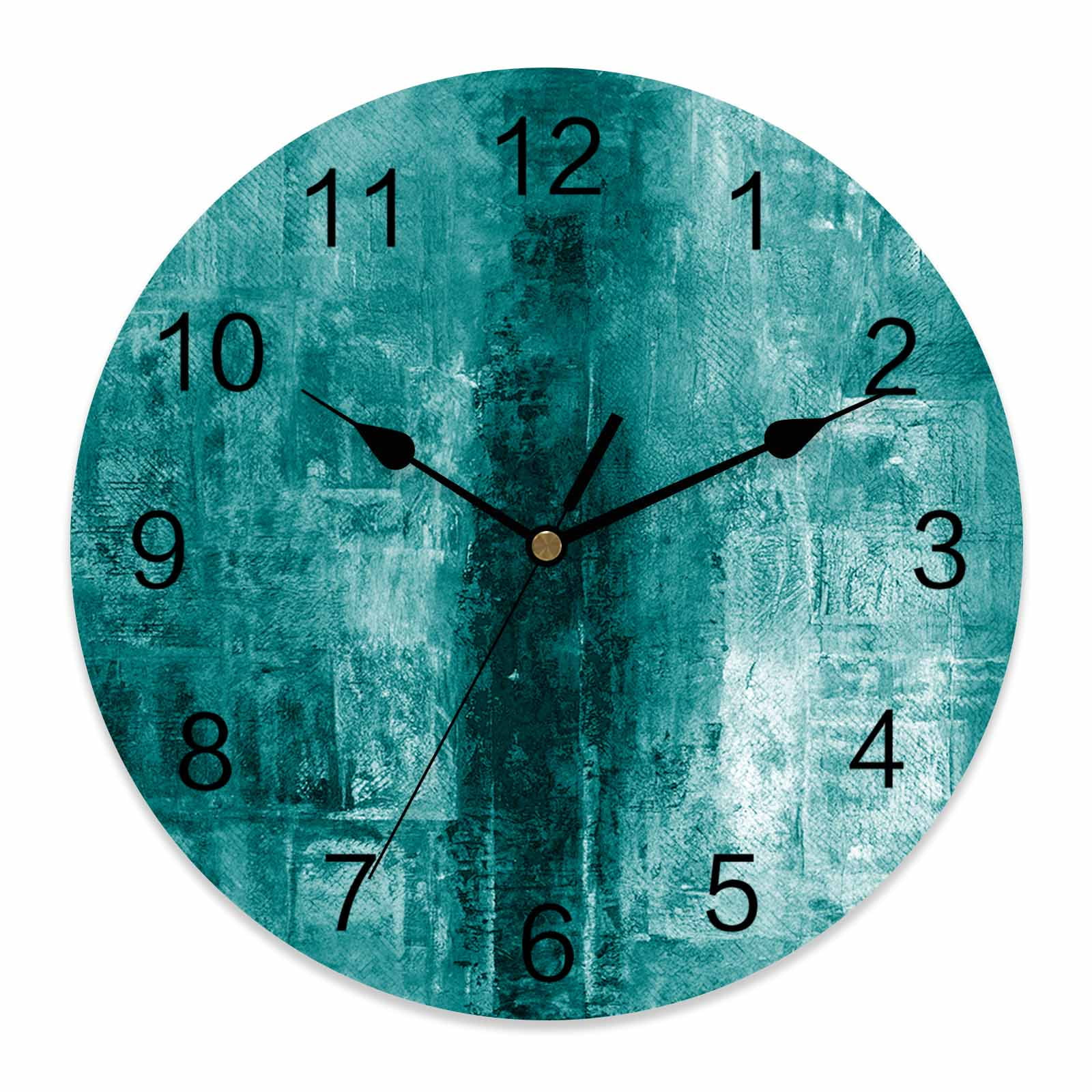 Wall Clock Turquoise Paint Clocks PVC Silent Non-Ticking Battery ...