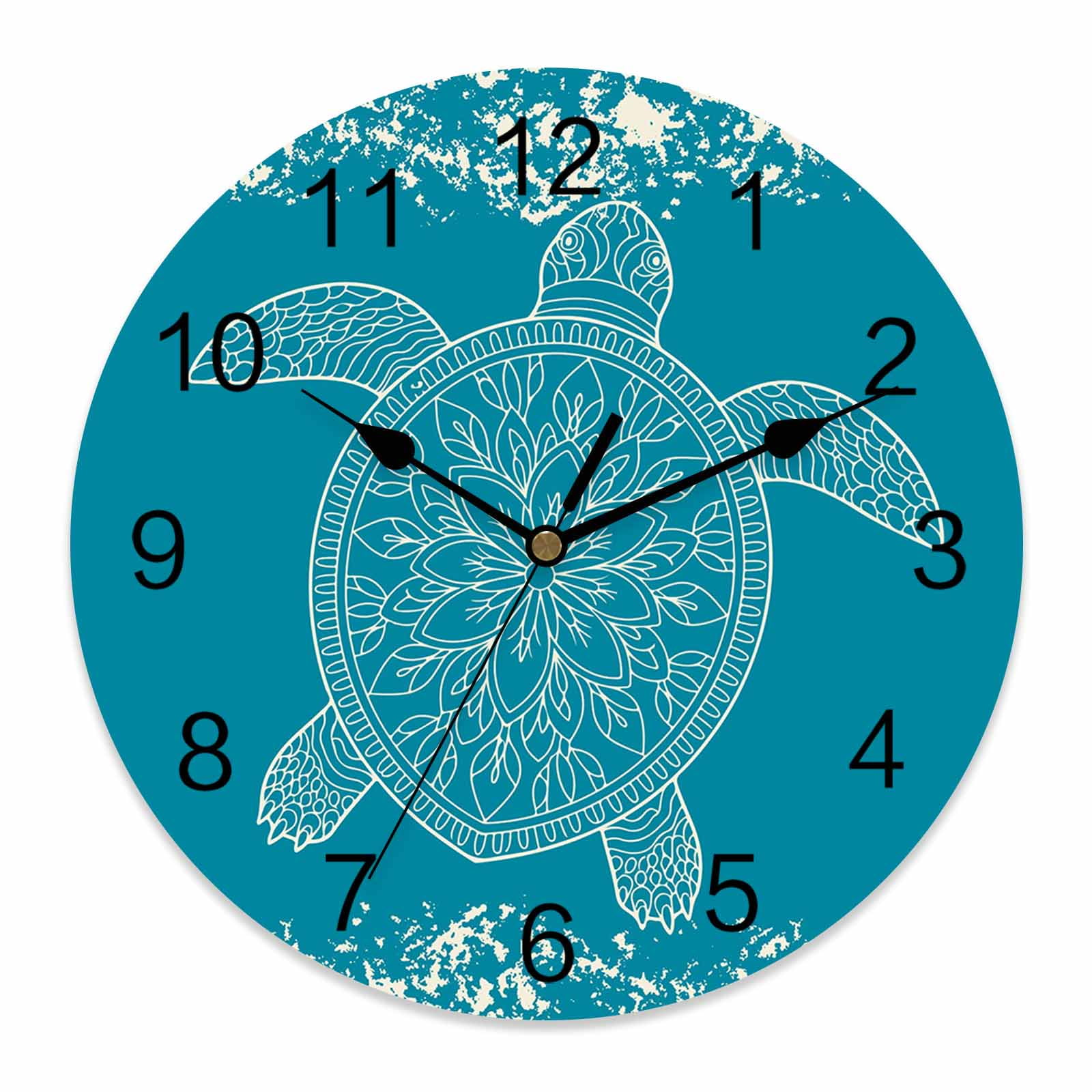 Wall Clock Turquoise Sea Turtle Clocks PVC Silent Non-Ticking Battery ...