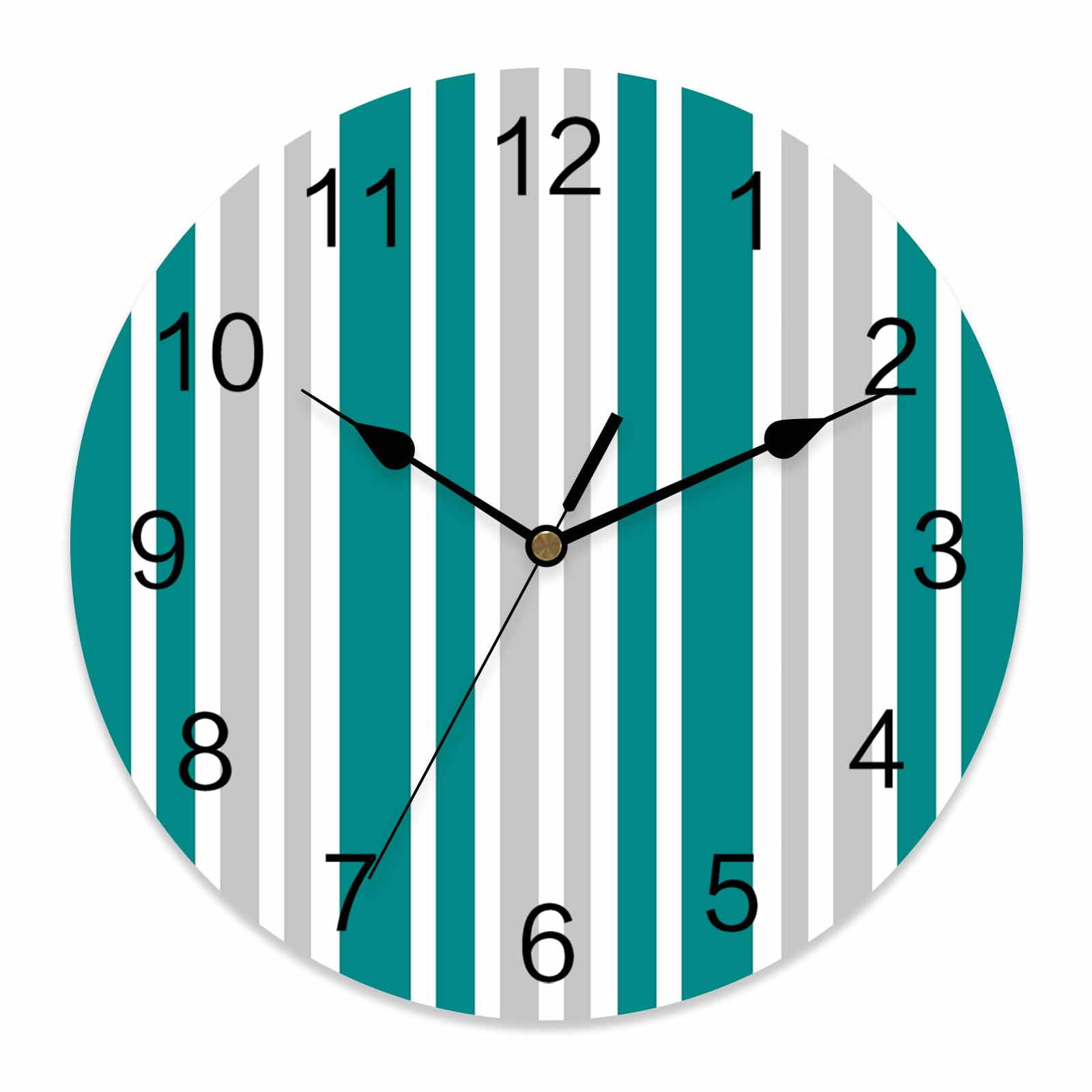 Wall Clock Turquoise Stripes Clocks PVC Silent Non-Ticking Battery ...