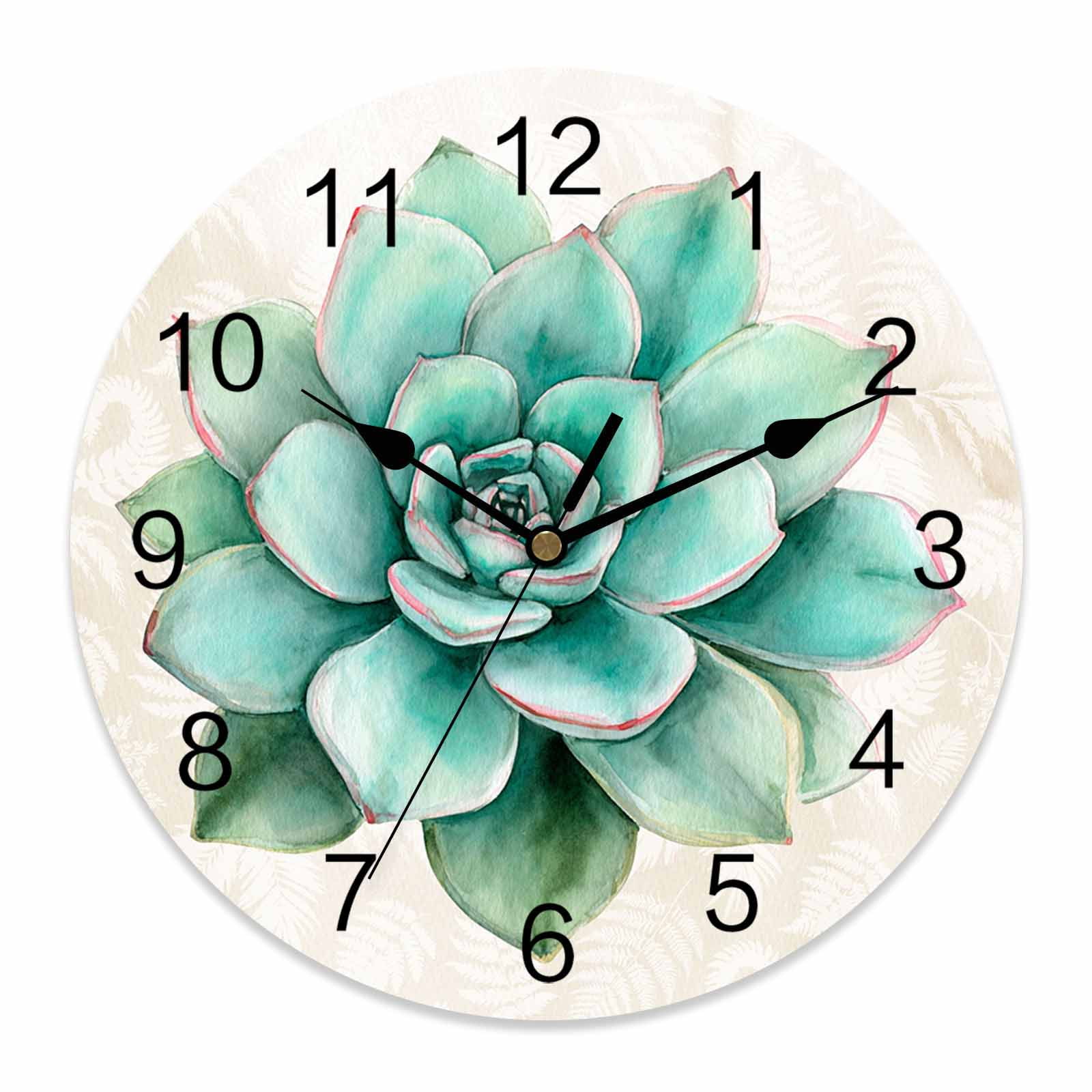 Wall Clock Turquoise Succulent Clocks PVC Silent Non-Ticking Battery ...