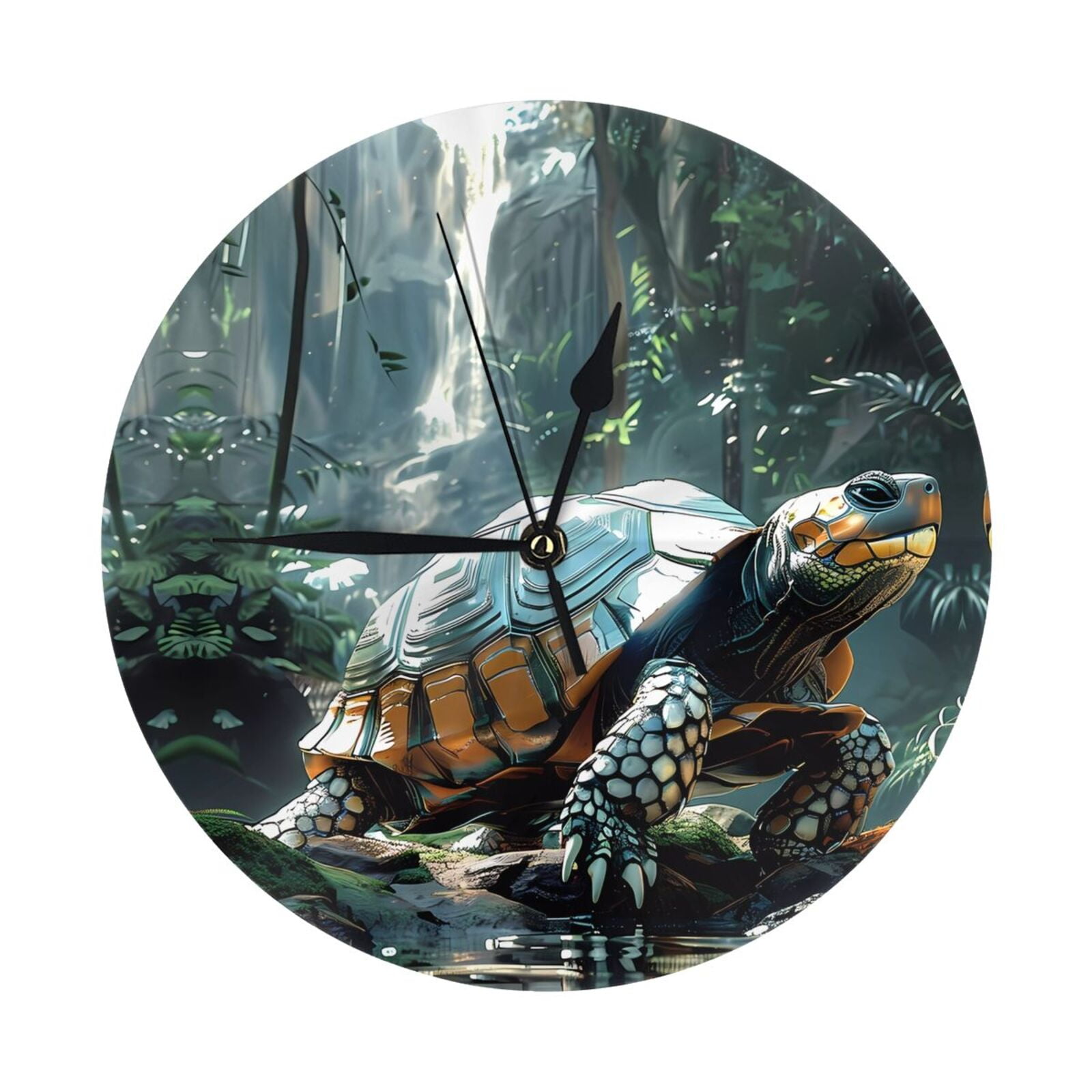 Wall Clock, Turtle In Jungle Waterfall Wall Clocks Battery Operated ...