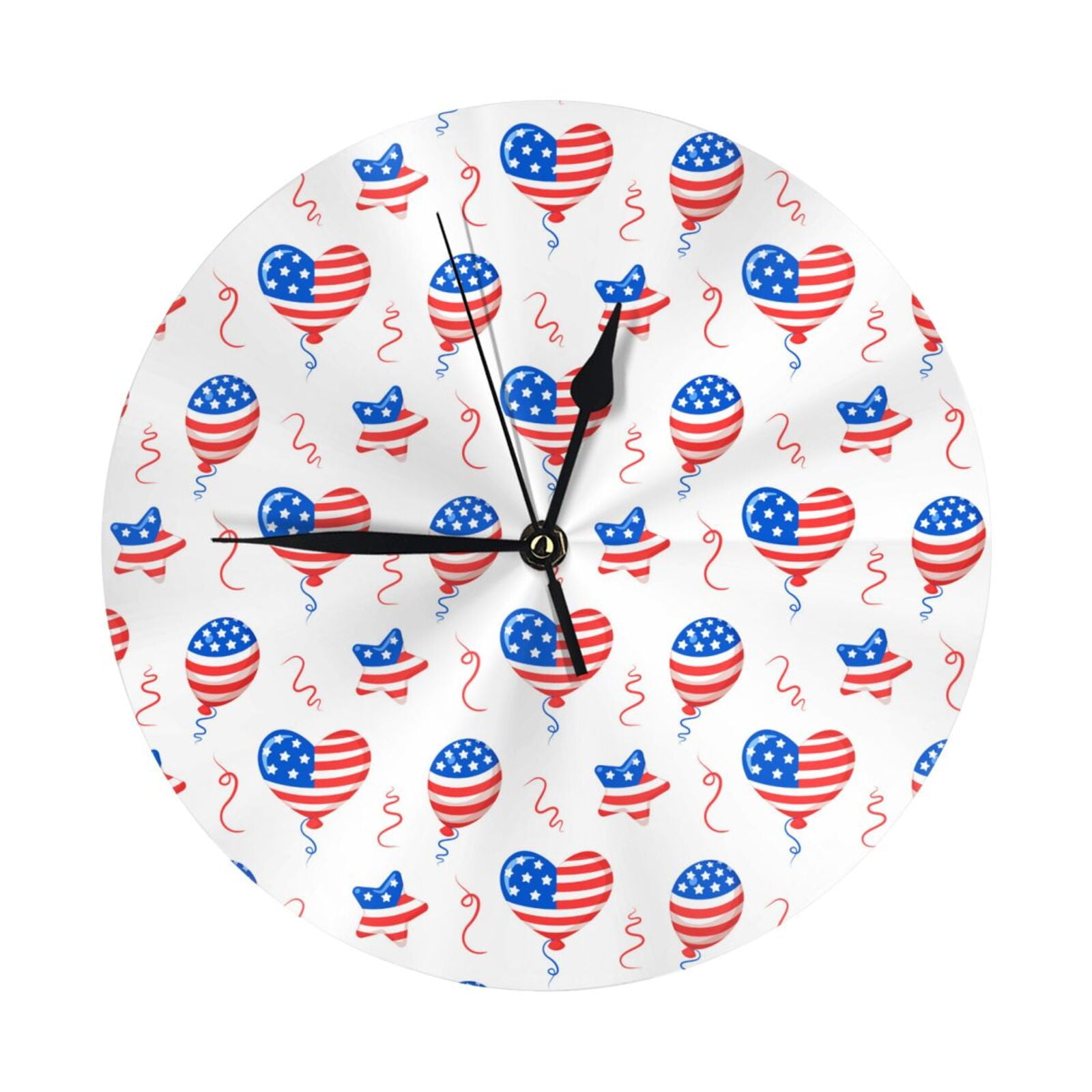 Wall Clock, USA Flag Print balloon Wall Clocks Battery Operated Silent ...