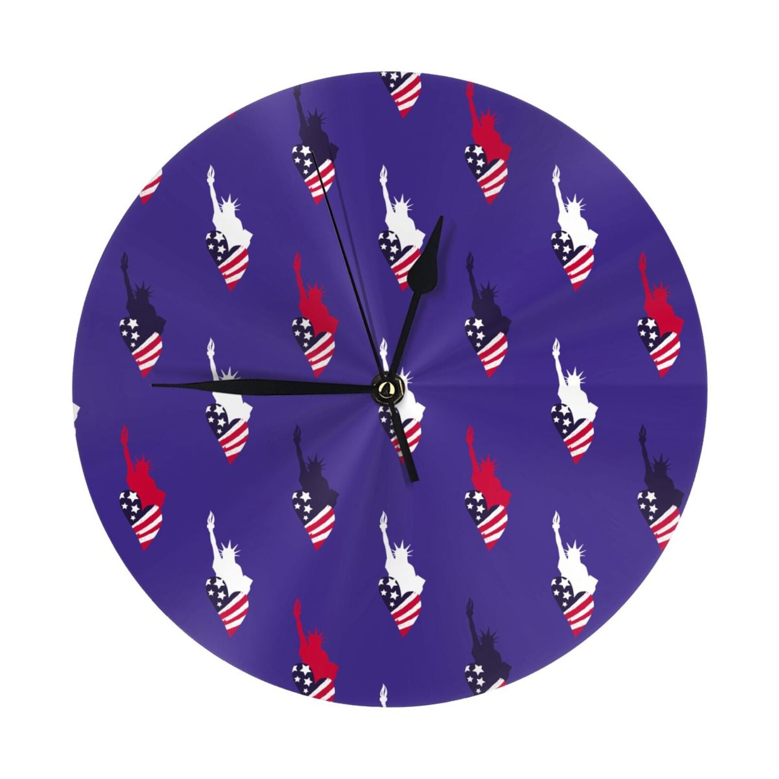 Wall Clock, USA Flag Statue Liberty Wall Clocks Battery Operated Silent ...