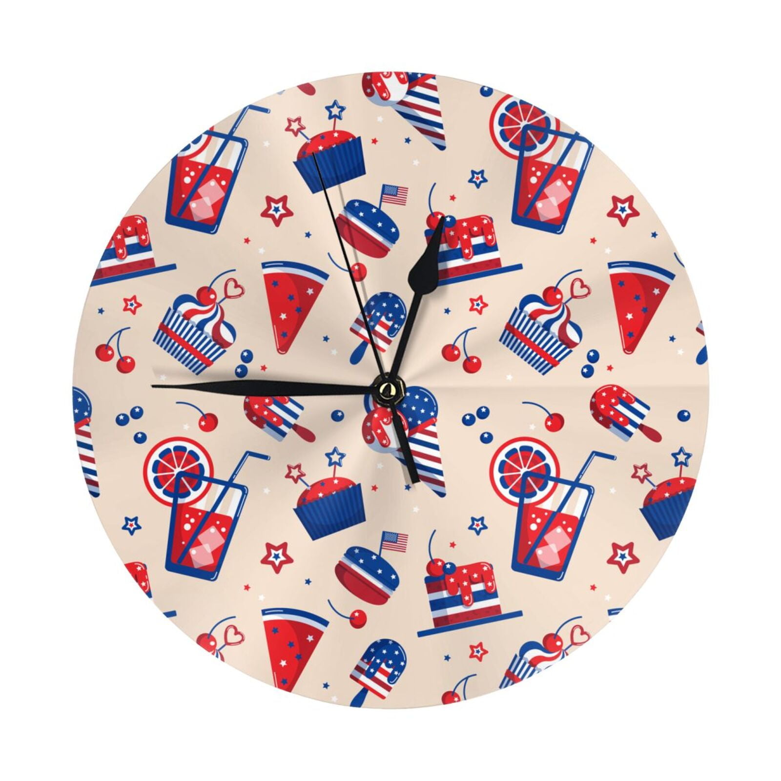 Wall Clock, USA Flag food Print Wall Clocks Battery Operated Silent ...