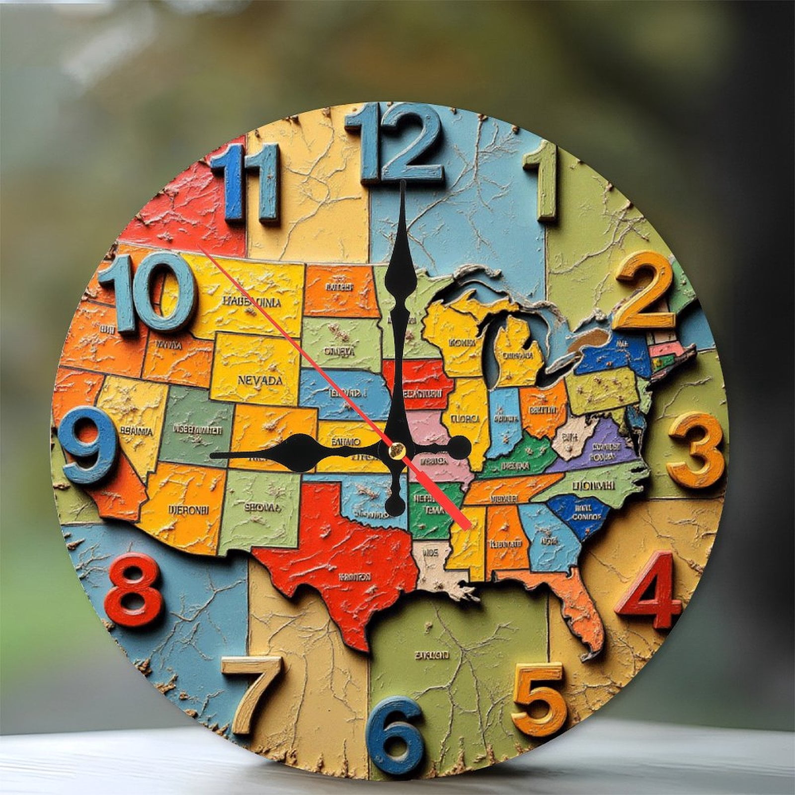 Wall Clock USA Map Design Vintage Home Decor 10-Inch Silent Wooden Wall ...
