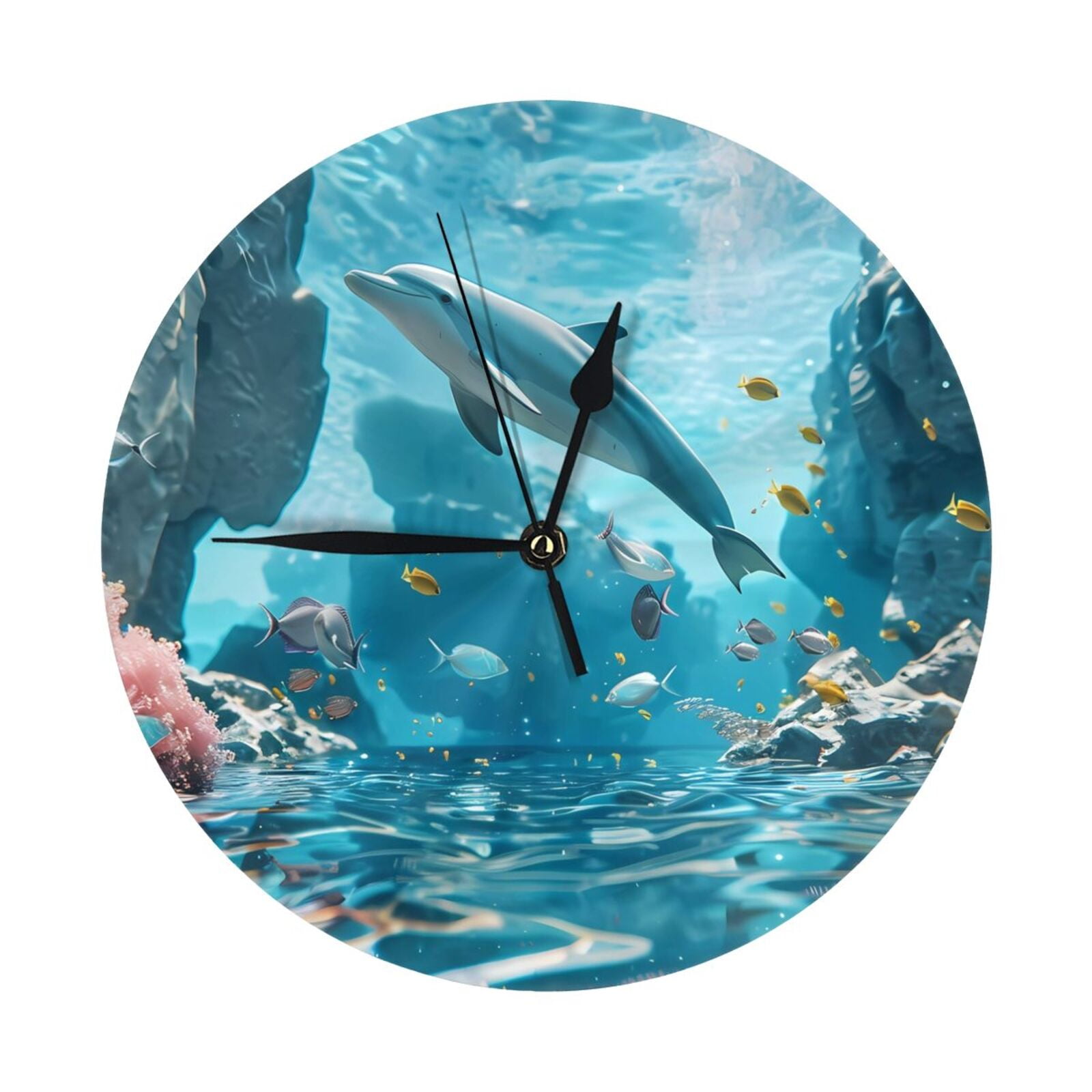 Wall Clock, Underwater Dolphin Scene Wall Clocks Battery Operated ...